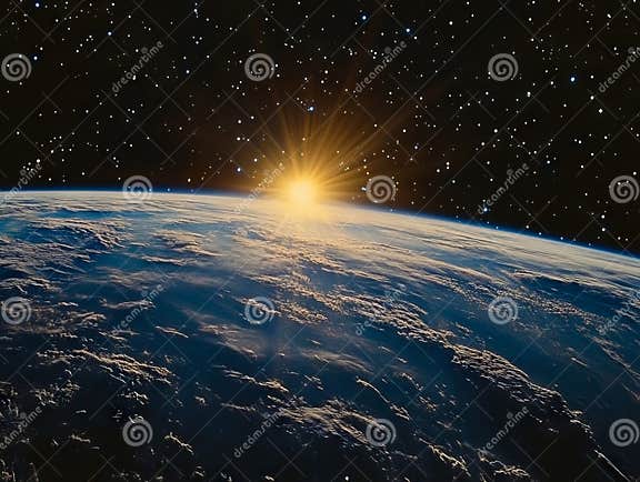 A View of the Sun Rising Over the Earth from Space Stock Photo - Image ...