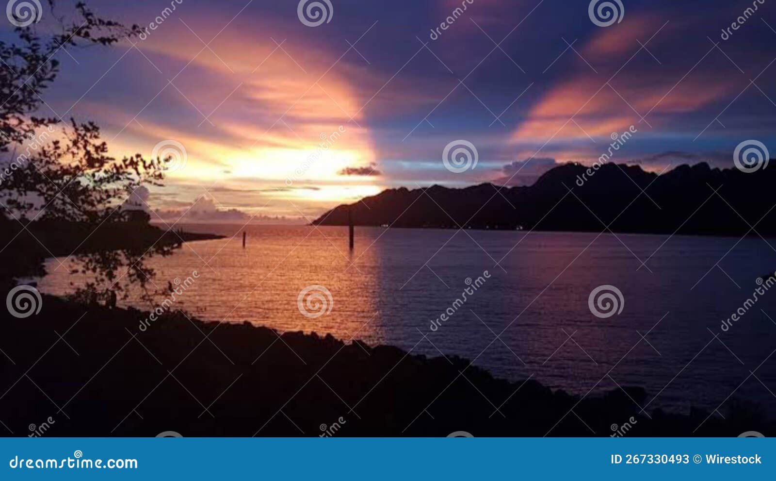 View of Sunser in the Red Sky from the Beach. Stock Image - Image of ...
