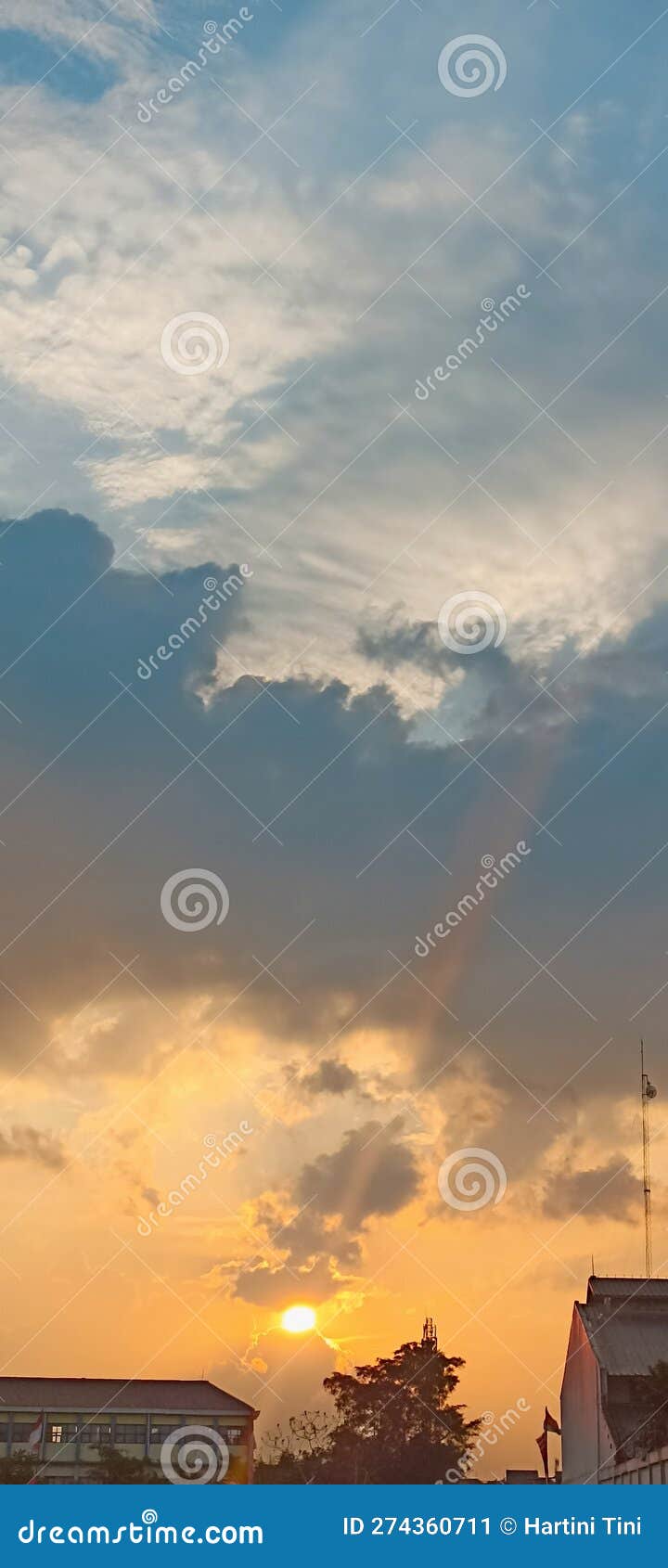 View the Sunset in the Afternoon Behind the House Stock Image - Image ...