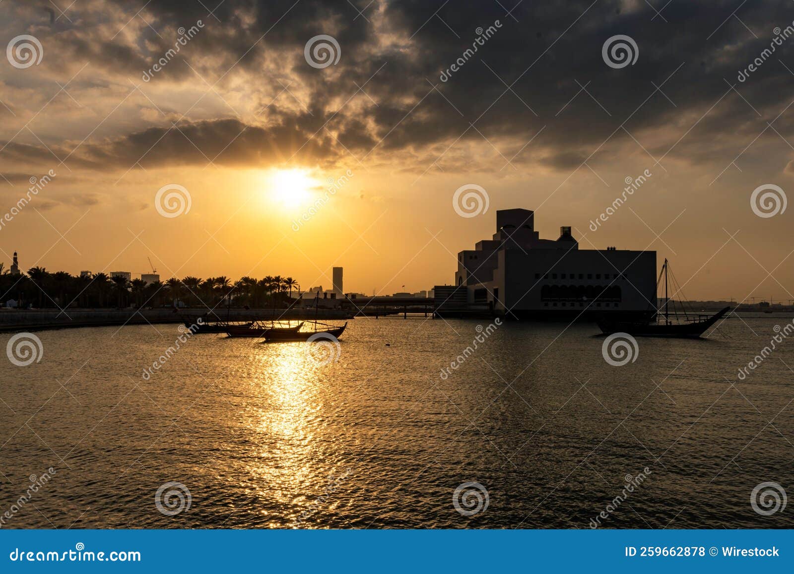 View of the Sunset on the Coast in Doha, Qatar Stock Photo - Image of ...