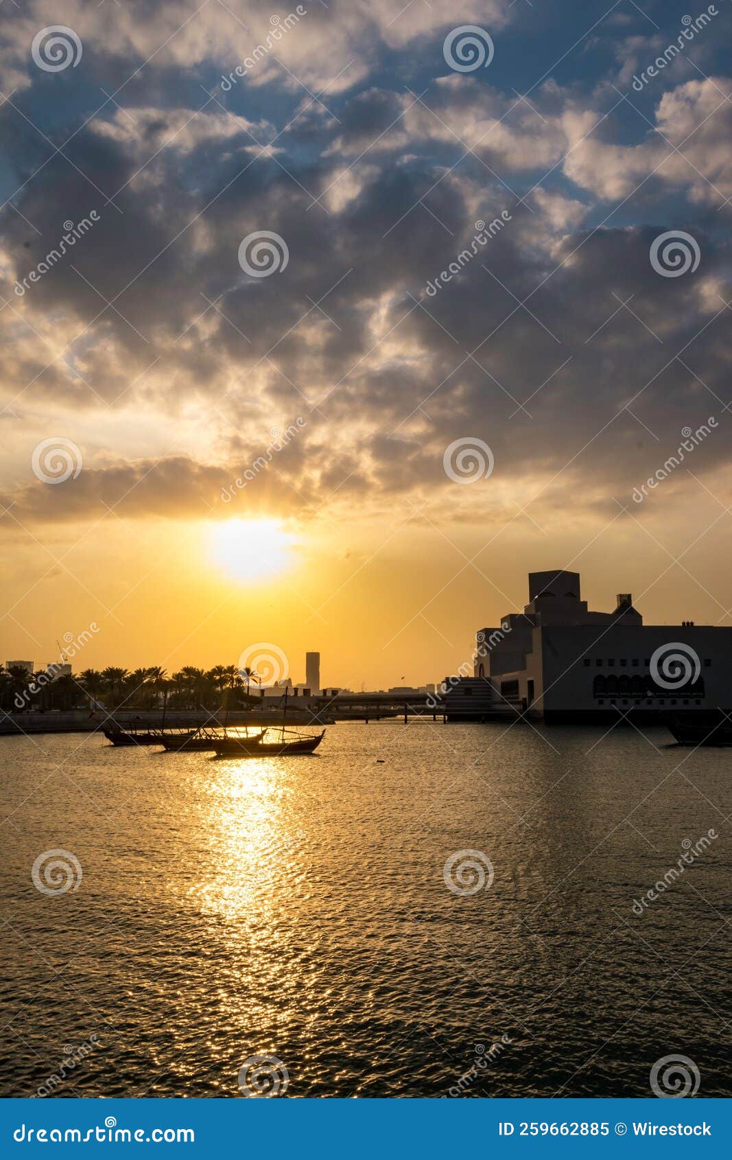 View of the Sunset on the Coast in Doha, Qatar Stock Image - Image of ...