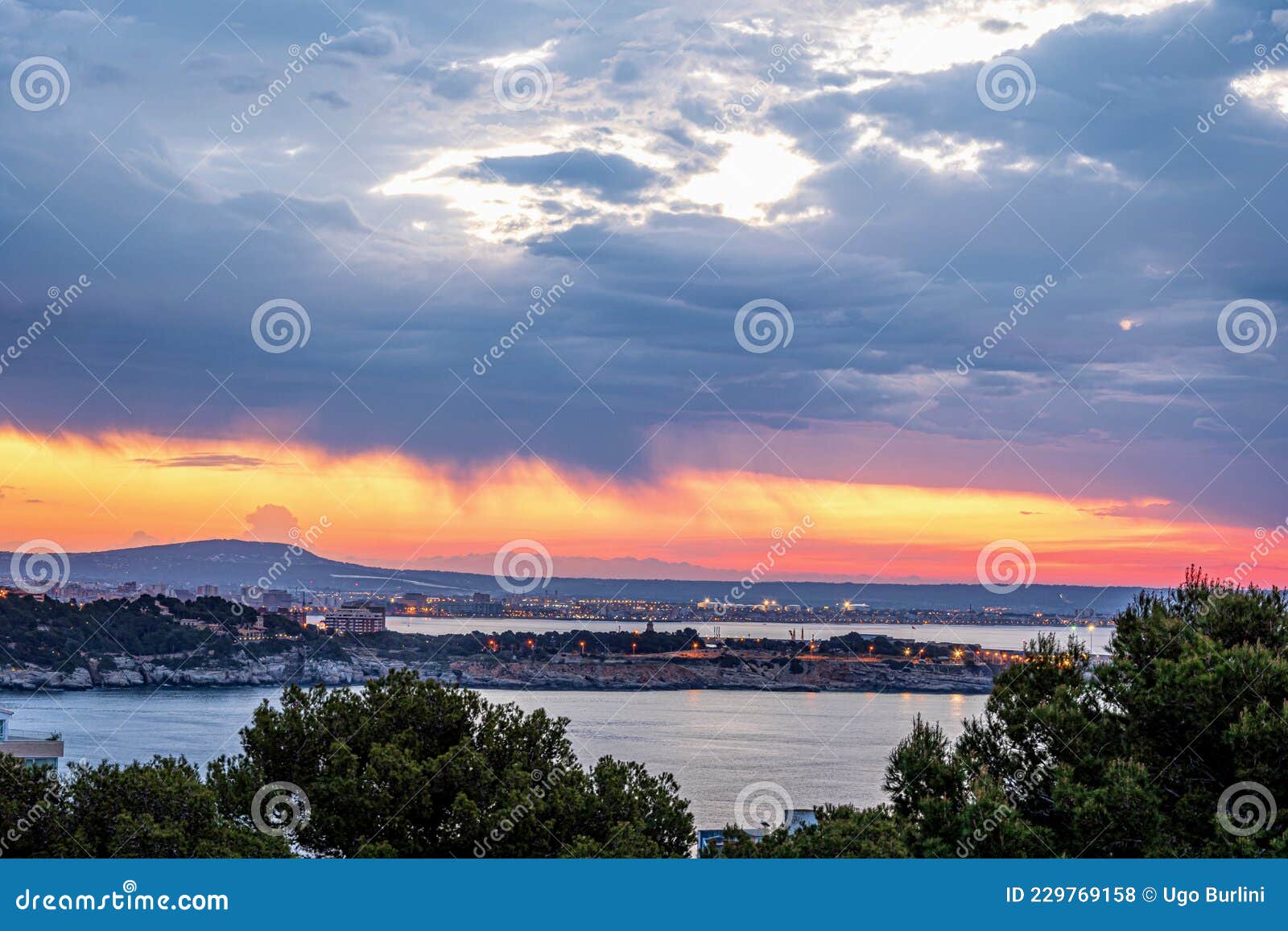 Susnet in mallorca stock photo. Image of clouds, island - 229769158
