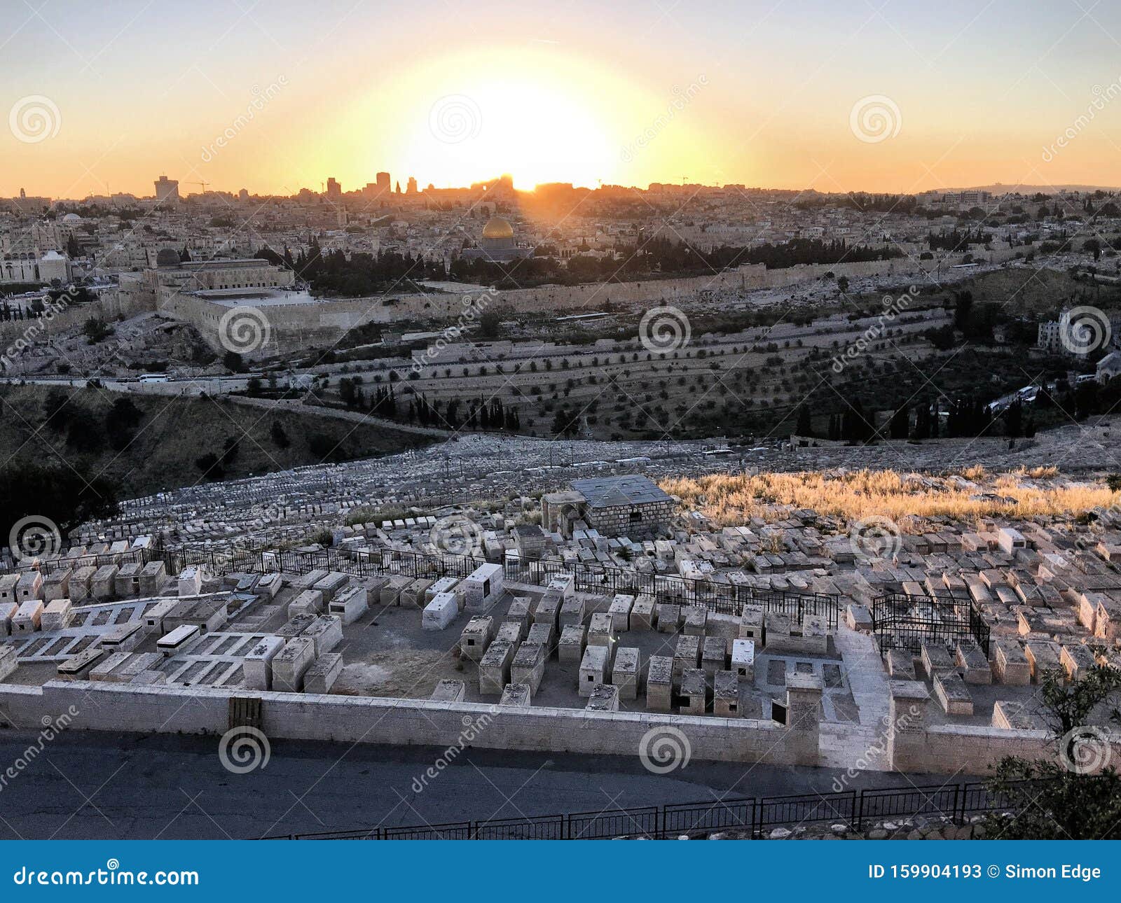 A View of a Sunset Over Jerusalem Stock Image - Image of sunset, mount ...
