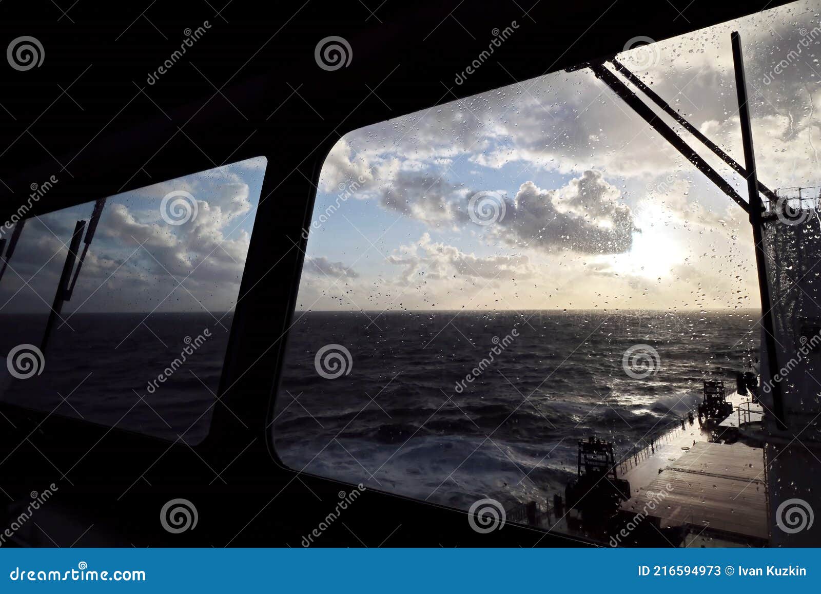 View of the Sunset from the Ships Construction and Navigational Bridge ...
