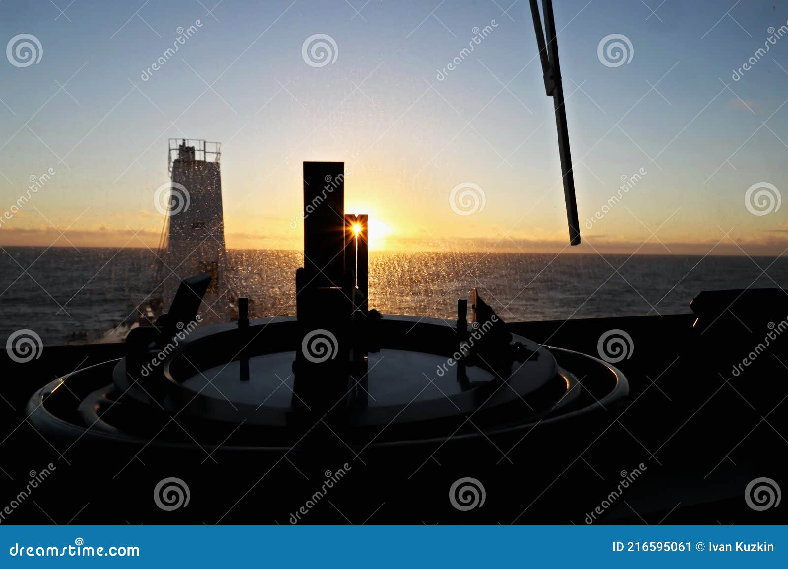 View of the Sunset from the Ships Construction and Navigational Bridge ...