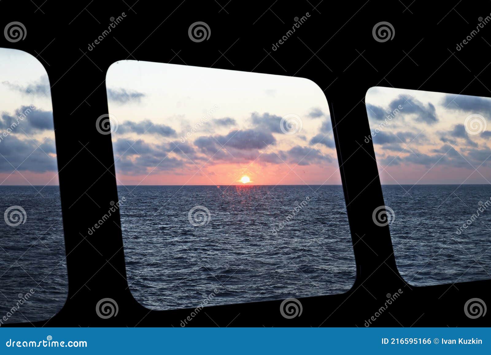 View of the Sunset from the Ships Construction and Navigational Bridge ...