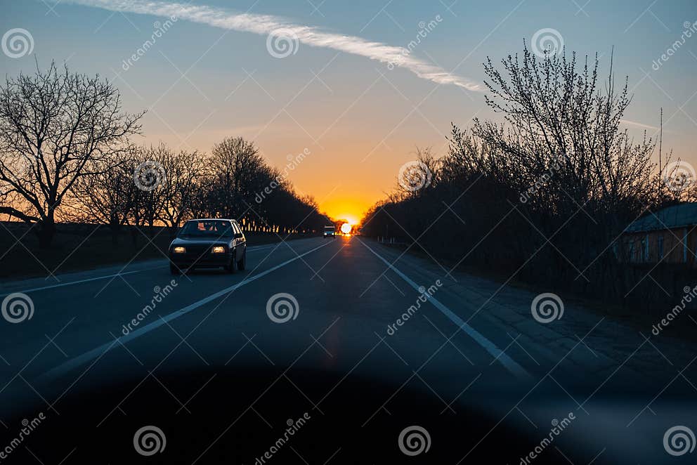 View of Sunset and Trees through Car Window Stock Image - Image of ...
