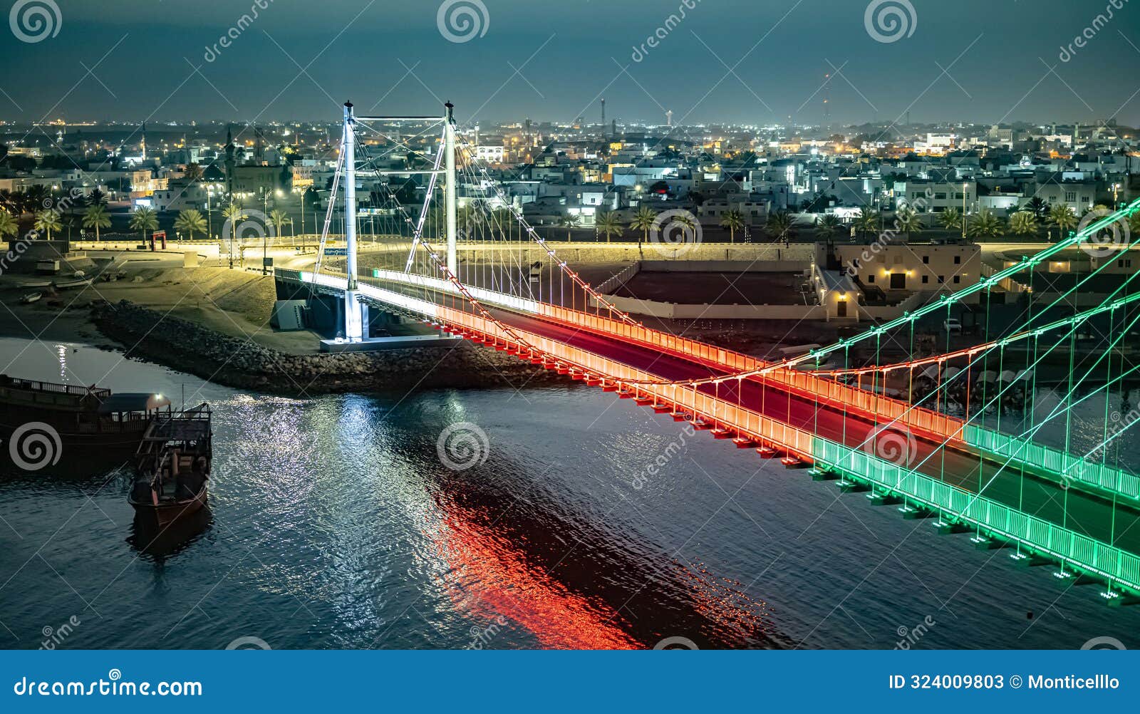 View of Sur with Al Ayjah Bridge, Oman Stock Image - Image of dusk ...