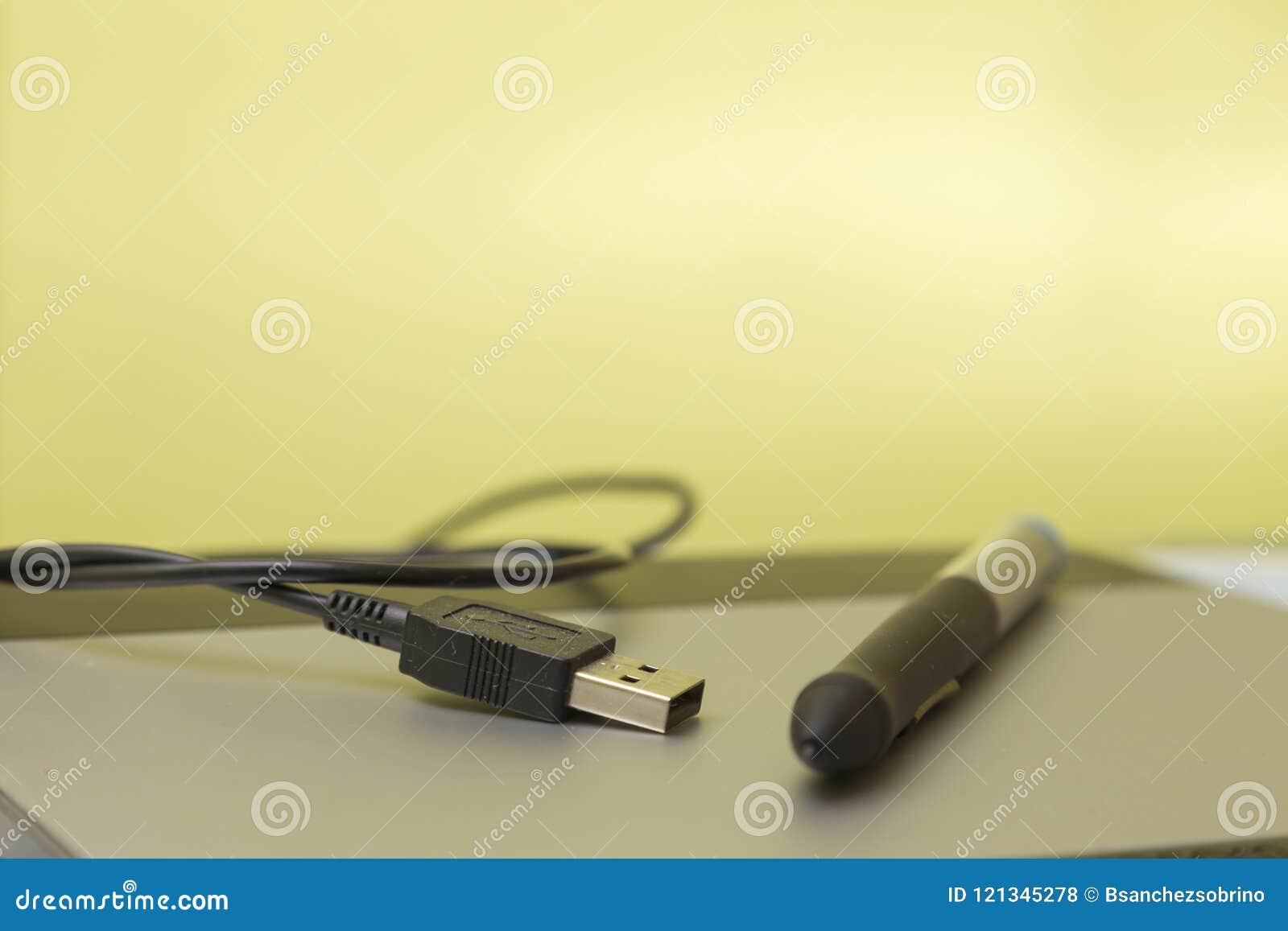 Tablet for Drawing in Computer and Pencil, Connection Cable Stock Photo ...