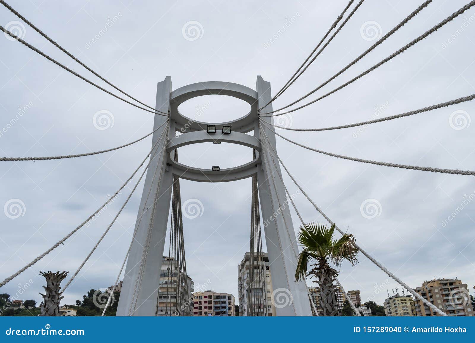 View of a Suspension Bridge Concrete Tower Stock Photo - Image of gate ...