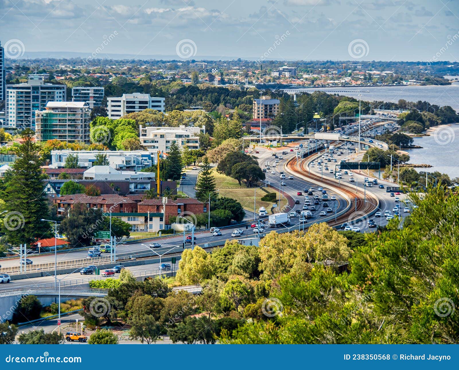 South Perth View From Elizabeth Quay Bridge With Ferry Crossing Swan ...