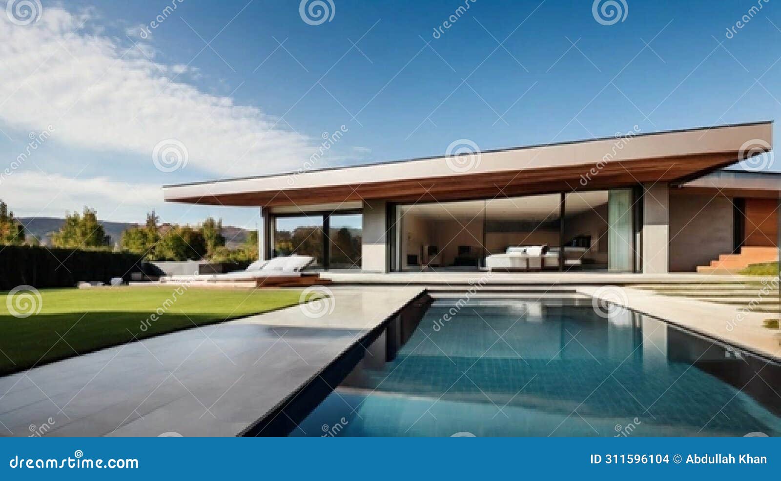 View of Swimming Pool in Front of a Modern Stock Illustration ...