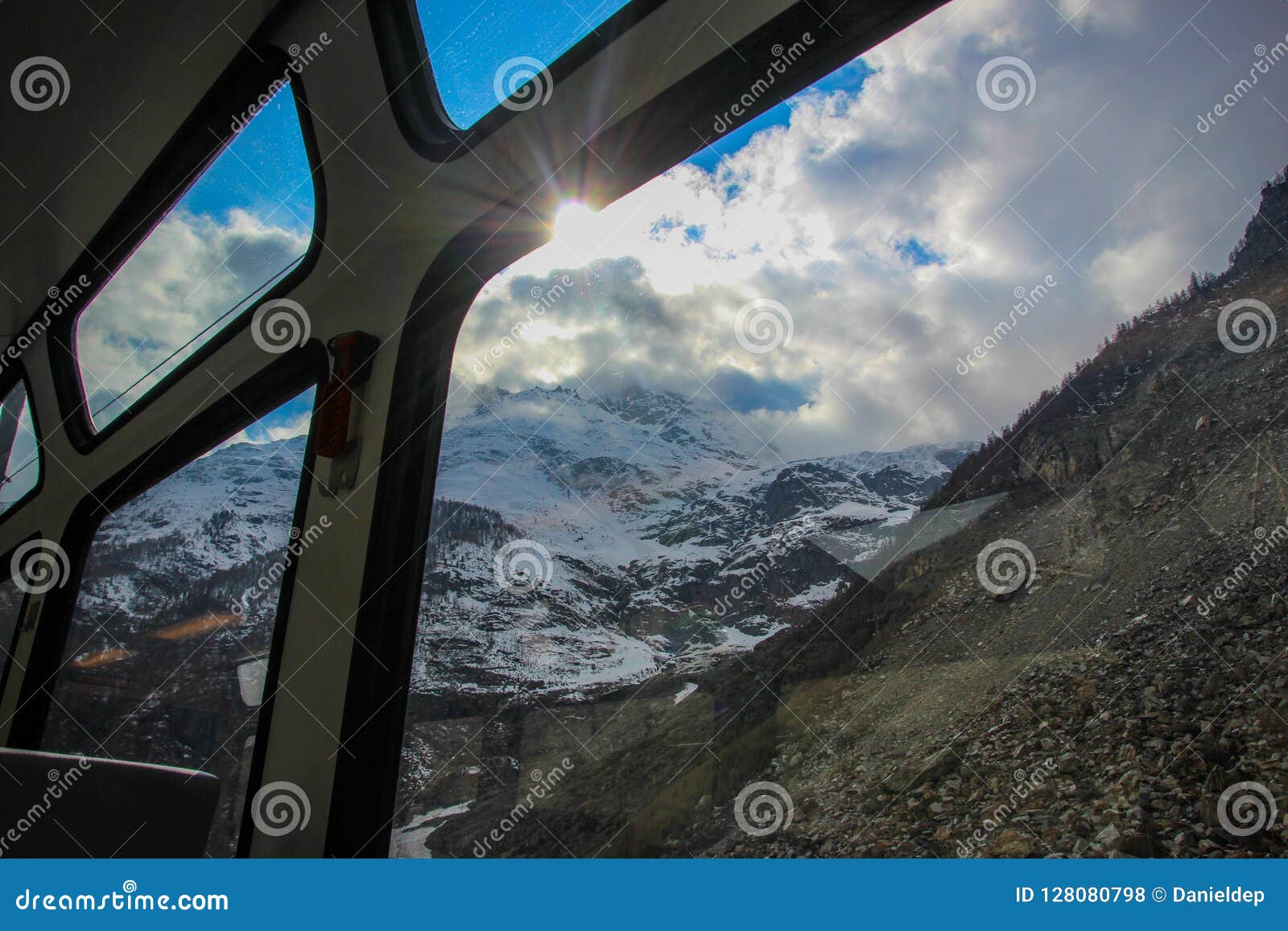 View of Swiss Alps from Inside Train Stock Photo - Image of landscape ...