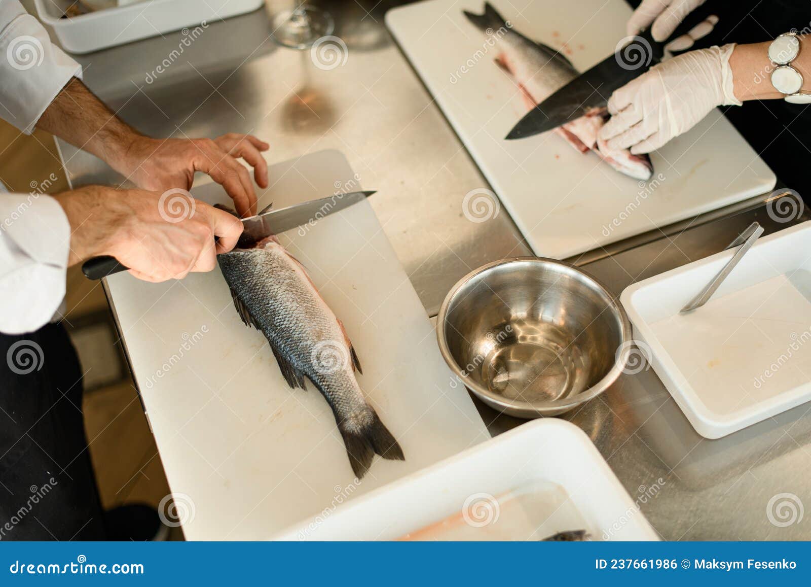 View of the Table on Which the Hands of the Chefs Cut the Fish Stock ...
