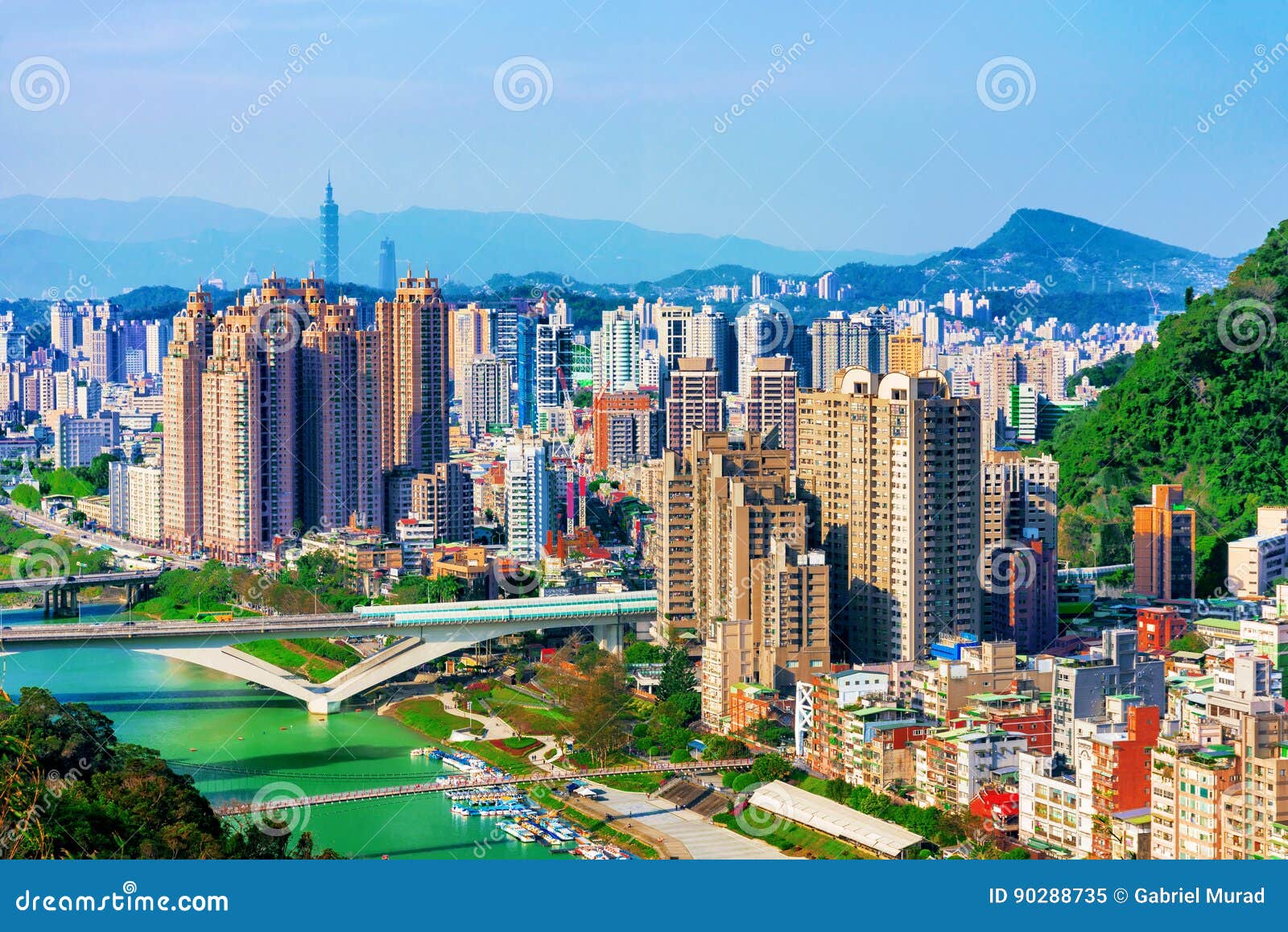 View of Taipei Bitan Riverside Area Stock Image - Image of nature ...