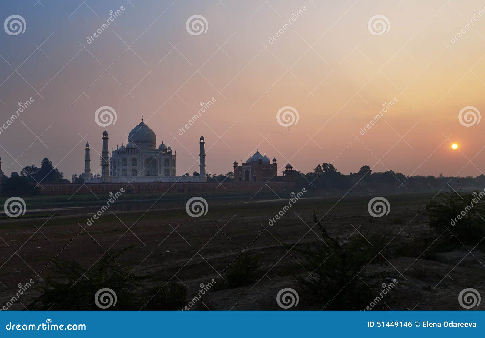 View of Taj Mahal from Mehtab Bagh at Sunset Stock Photo - Image of ...