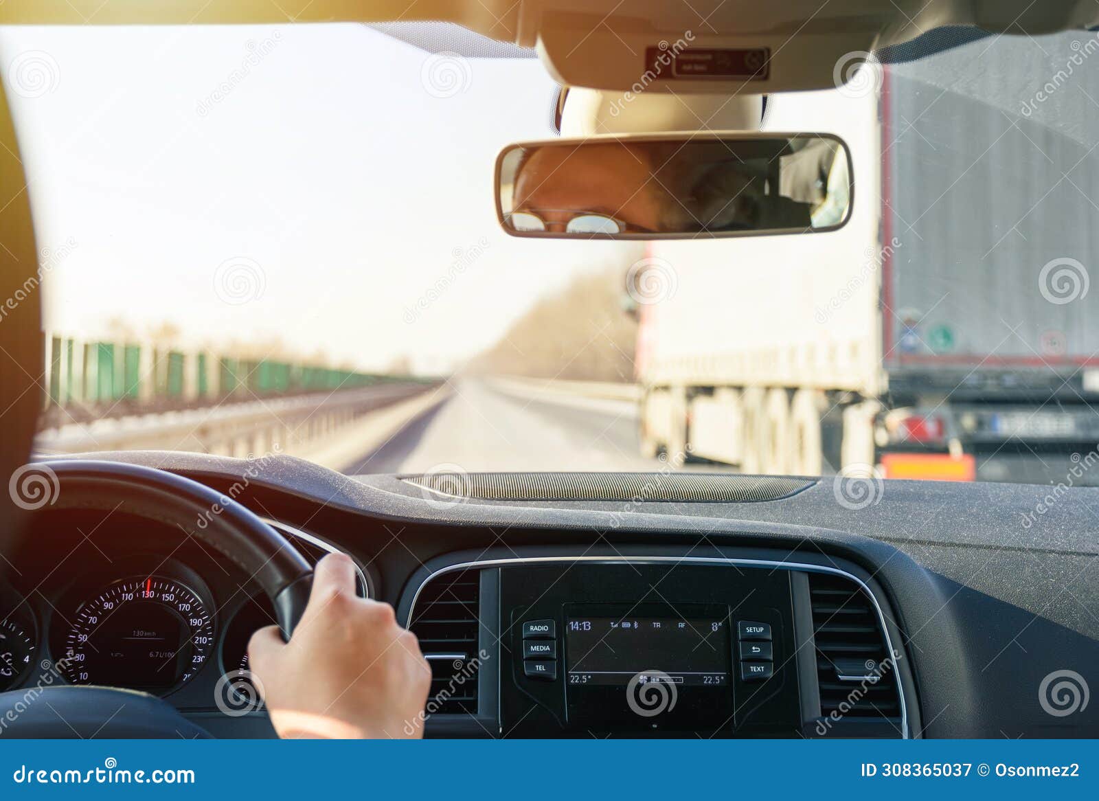 View Taken from Inside a Vehicle Overtaking a Large Vehicle on the ...