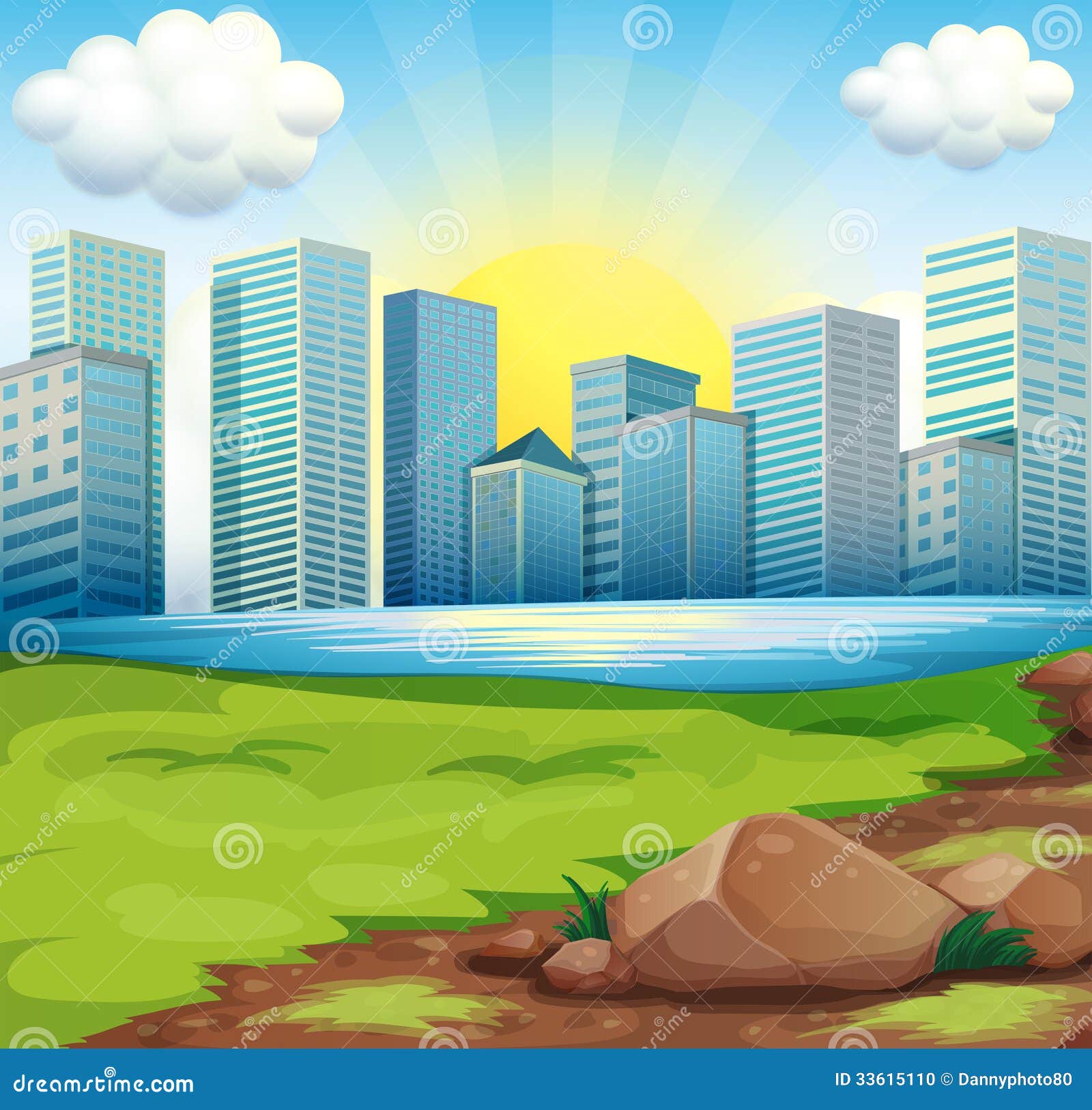 A View of the Tall Buildings Under the Bright Sun Stock Illustration ...