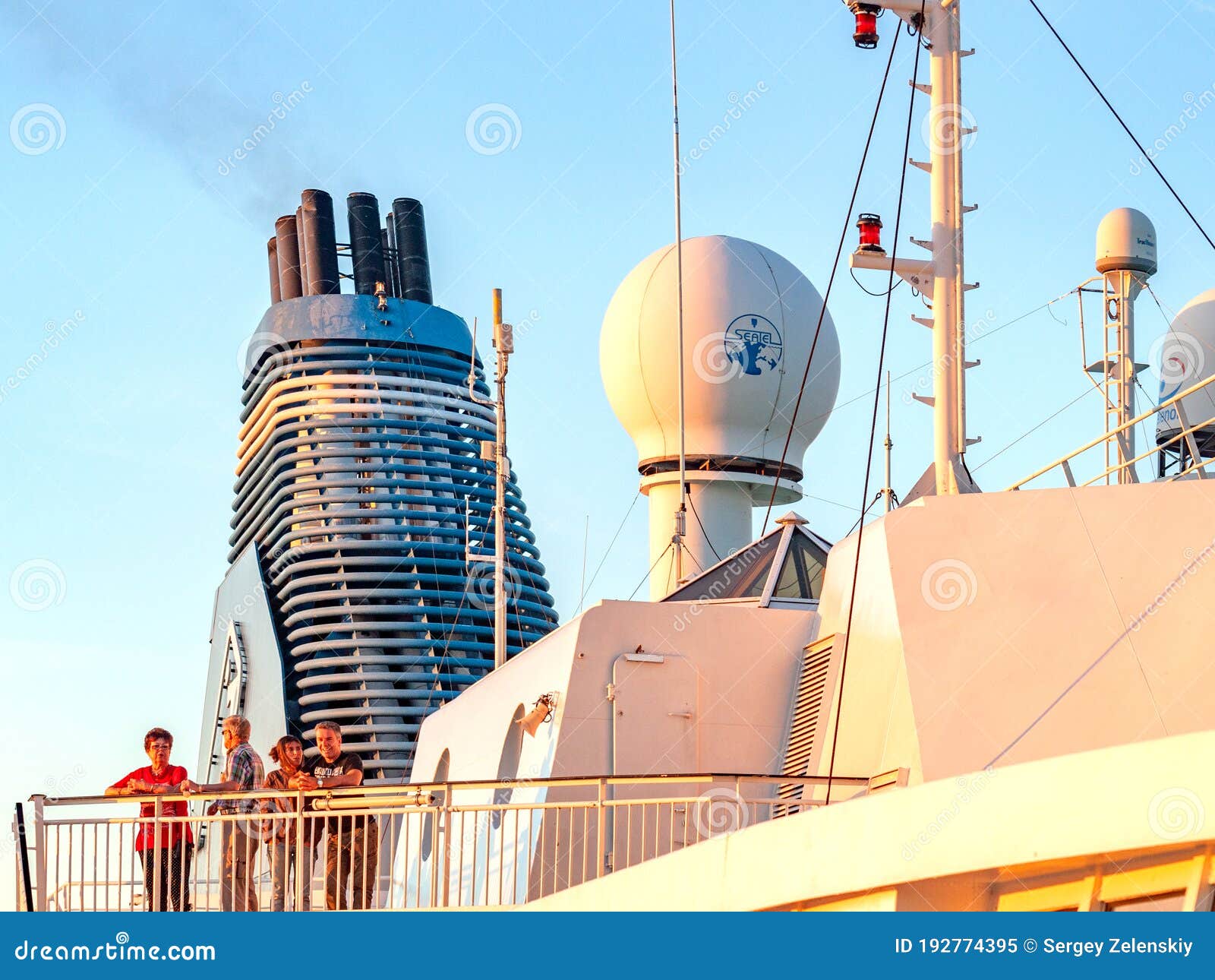 A View of the Technical Equipment of a Sea Ferry with Masts, Antennas ...