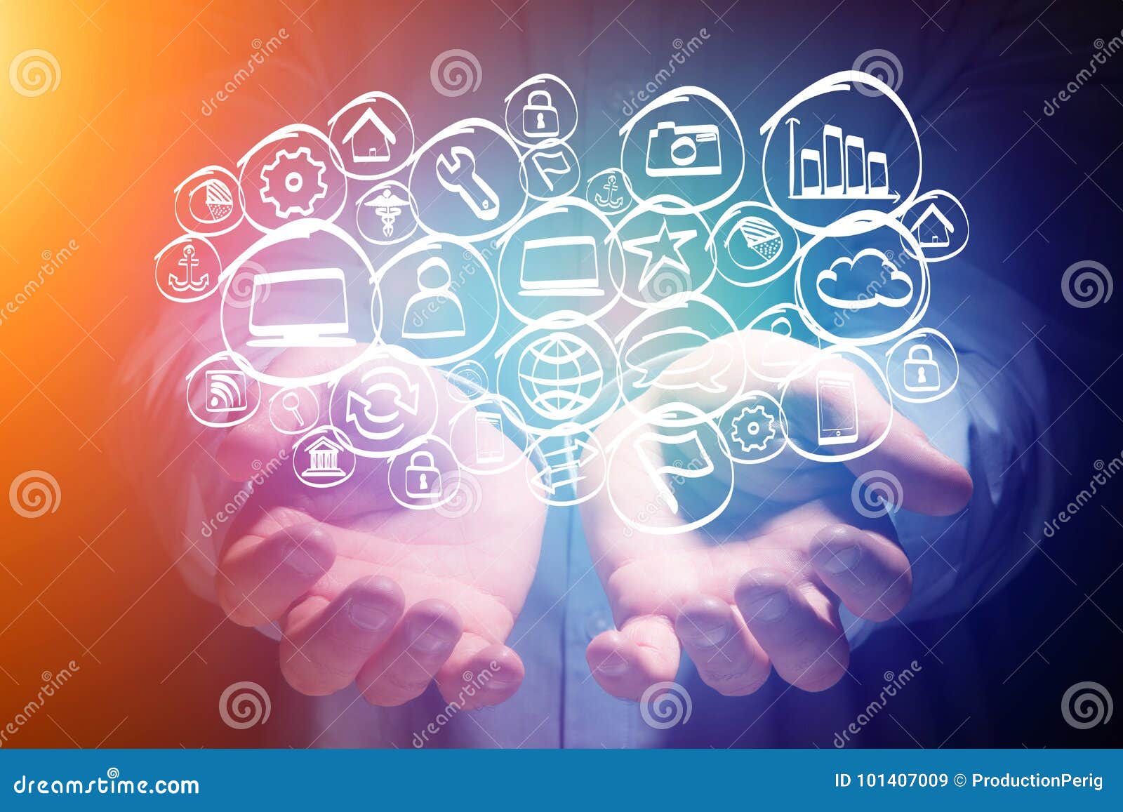 Technology Hand Drawn Icon Displayed on a Futuristic Interface Stock ...