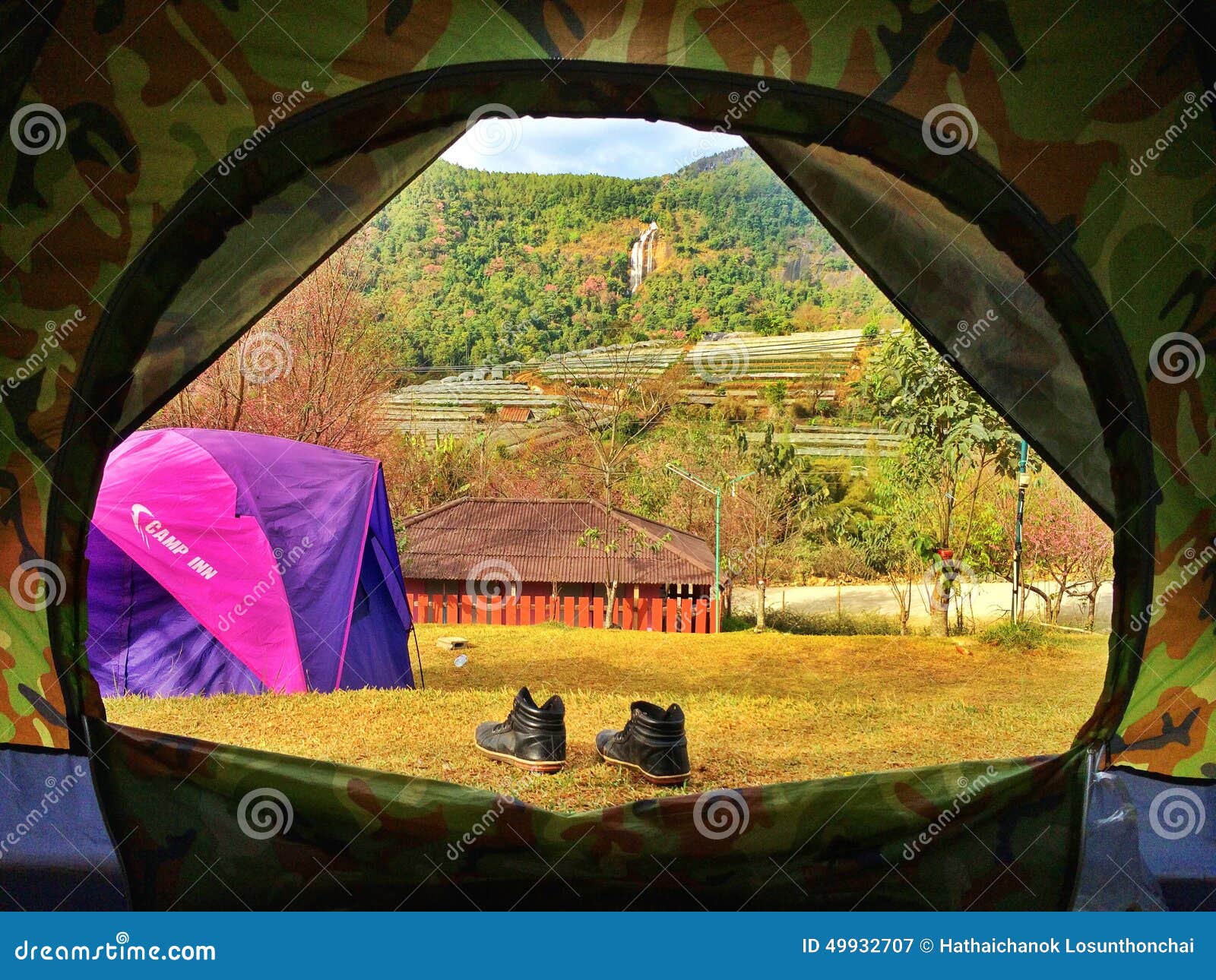 View from tent, camping editorial photography. Image of camping - 49932707