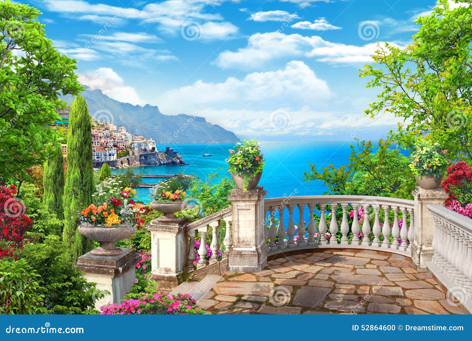 View from terrace stock photo. Image of view, italy, trees - 52864600