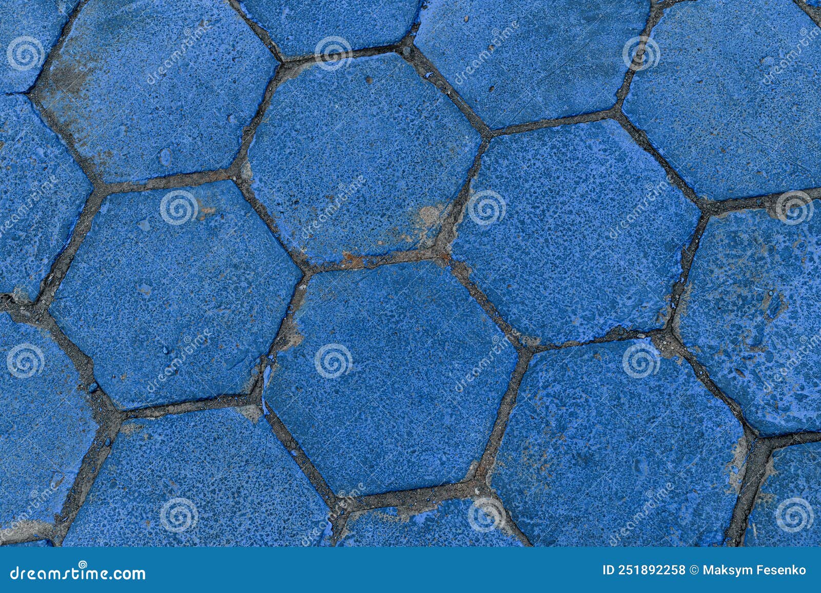 View on Texture of Hexagonal Paving Slabs Covered with Blue Paint ...