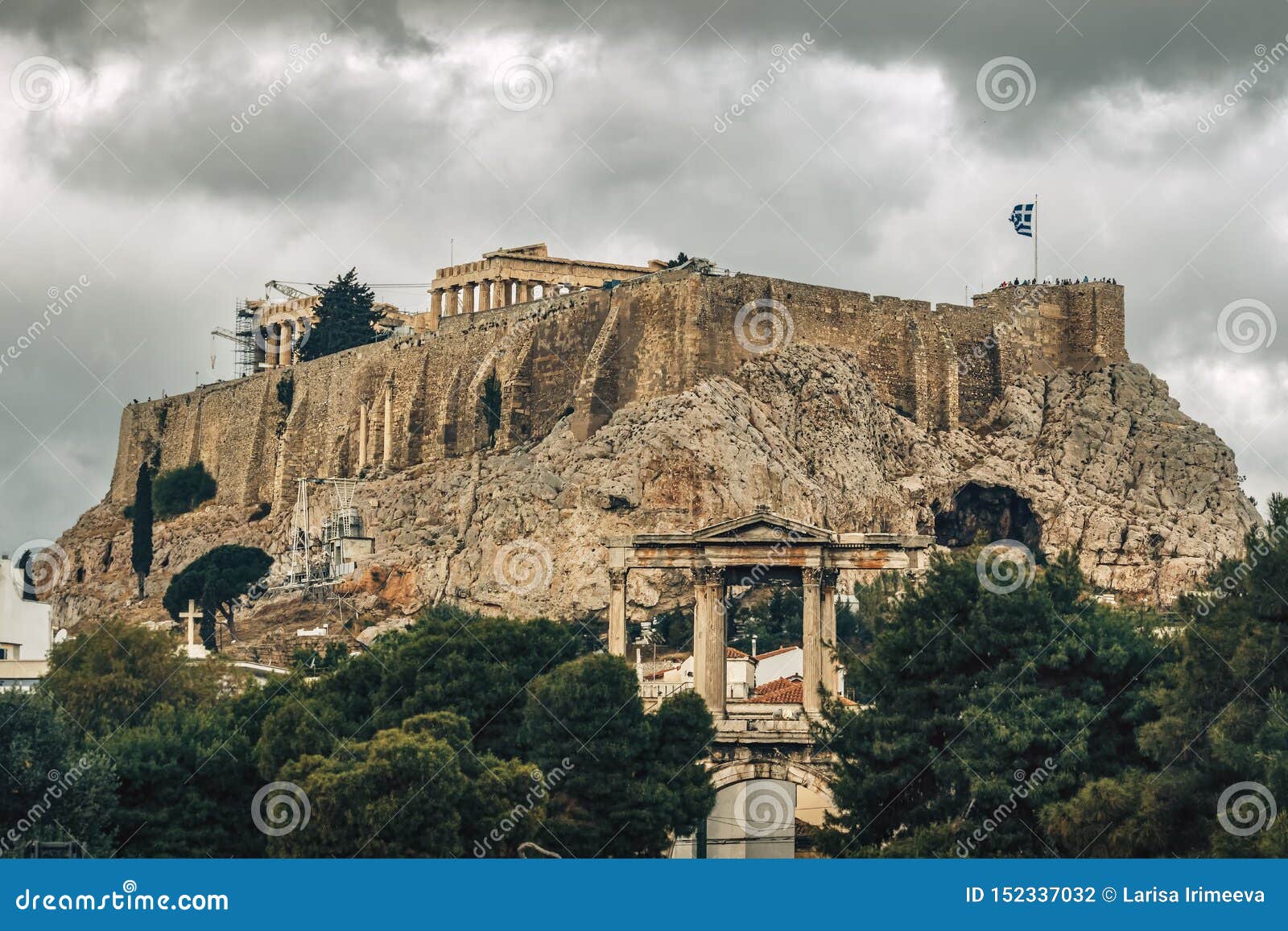 Acropolis and the Arch of Hadrian Hadrian`s Gate - Athens - Greece ...