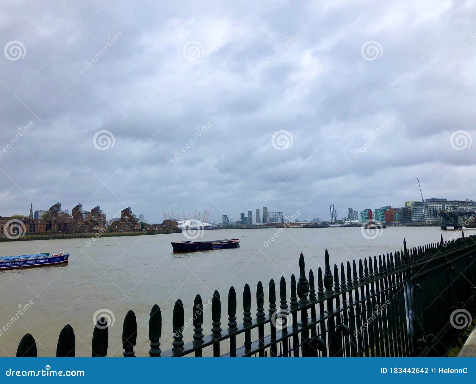 View of the Thames, Millennium Bridge, Empty Promenade. UK Stock Photo ...