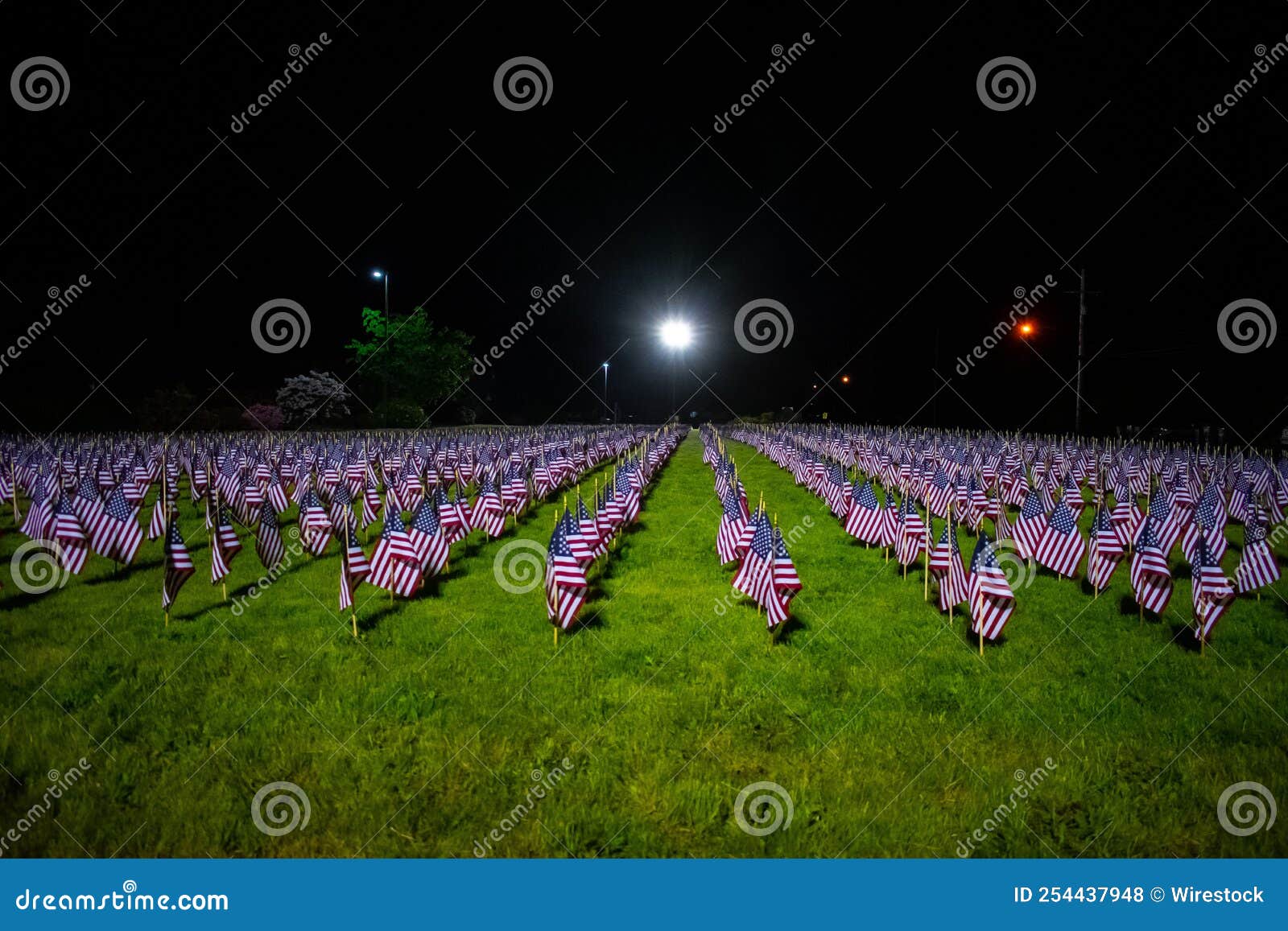 View of Thousands of US Flags at Night for Remembrance of the Memorial ...