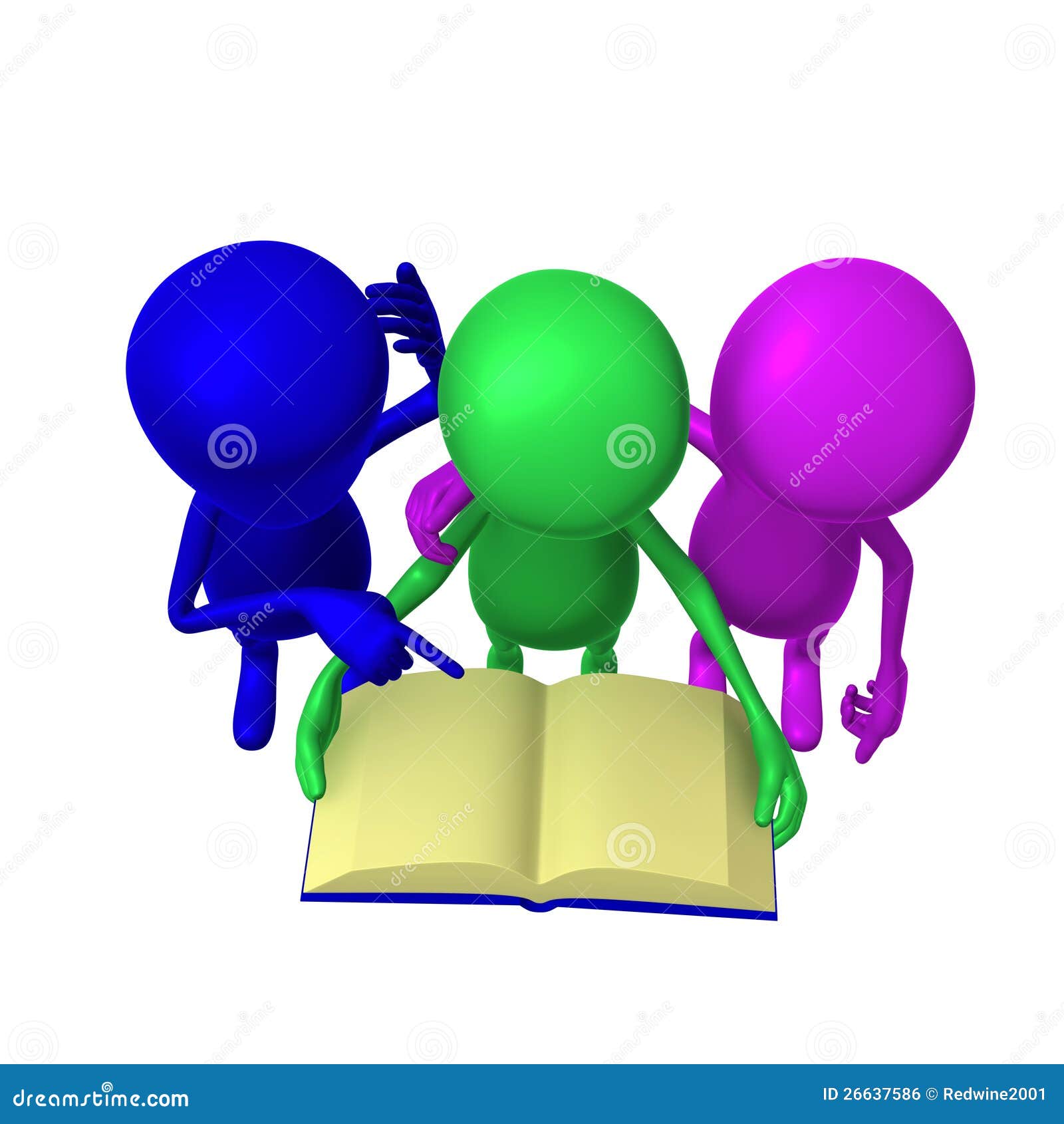 View Three 3d Puppets Reading Blue Book Stock Illustration ...