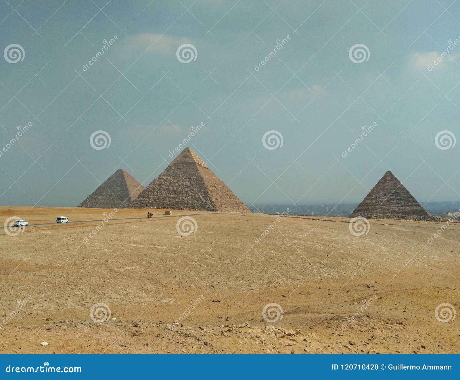 View of the Three Pyramids of Egypt in Giza Valley Stock Photo - Image ...
