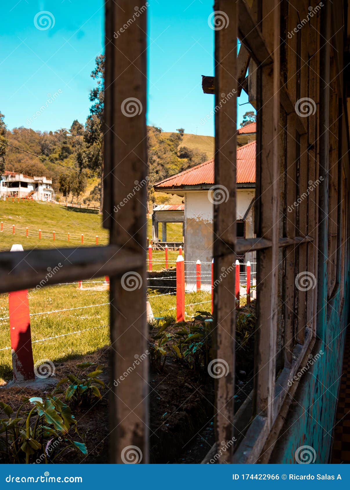 View Thru The Window On The House With Damaged And Collapsed Roof ...