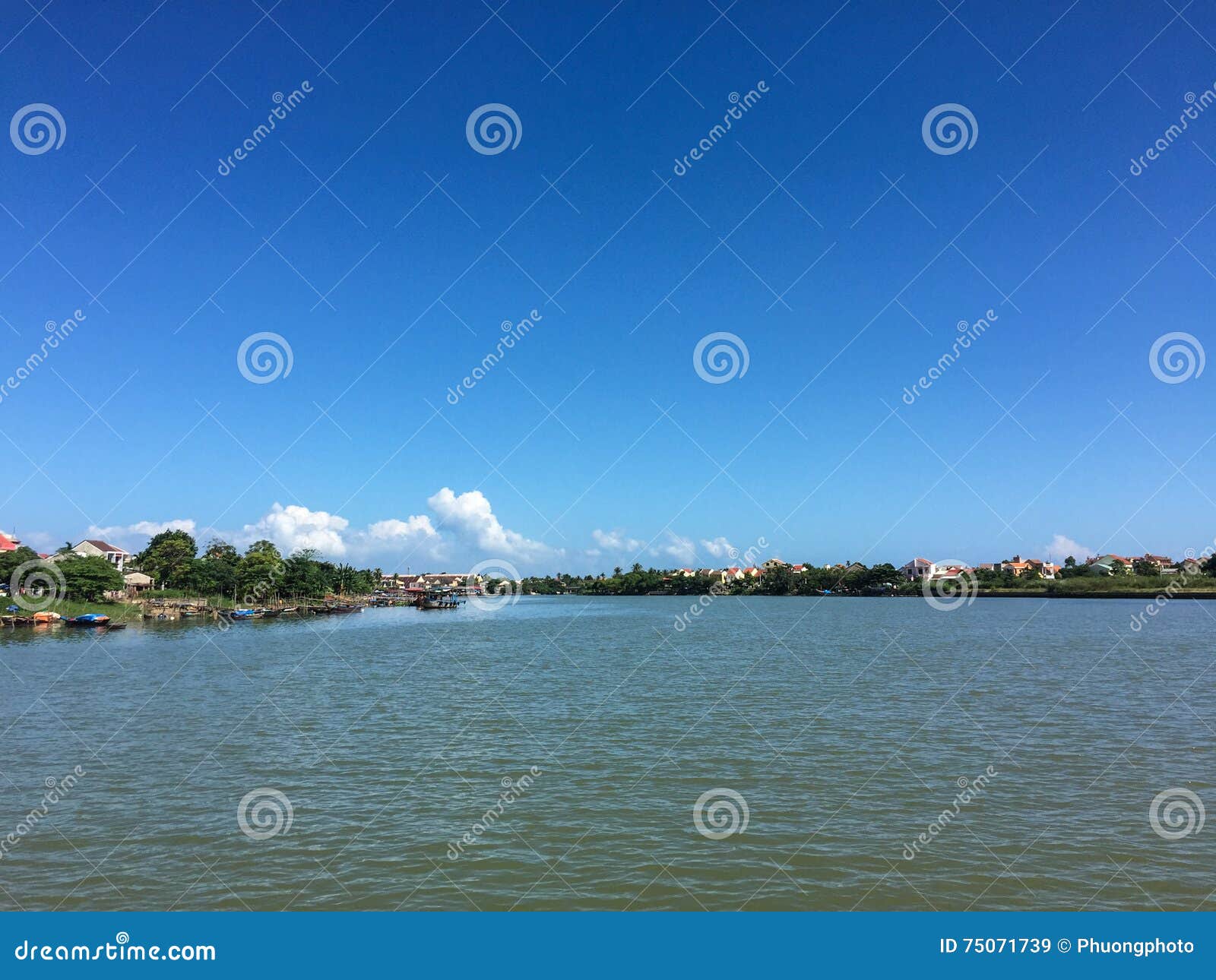 View of Thu Bon River in Quang Nam, Vietnam Stock Image - Image of town ...