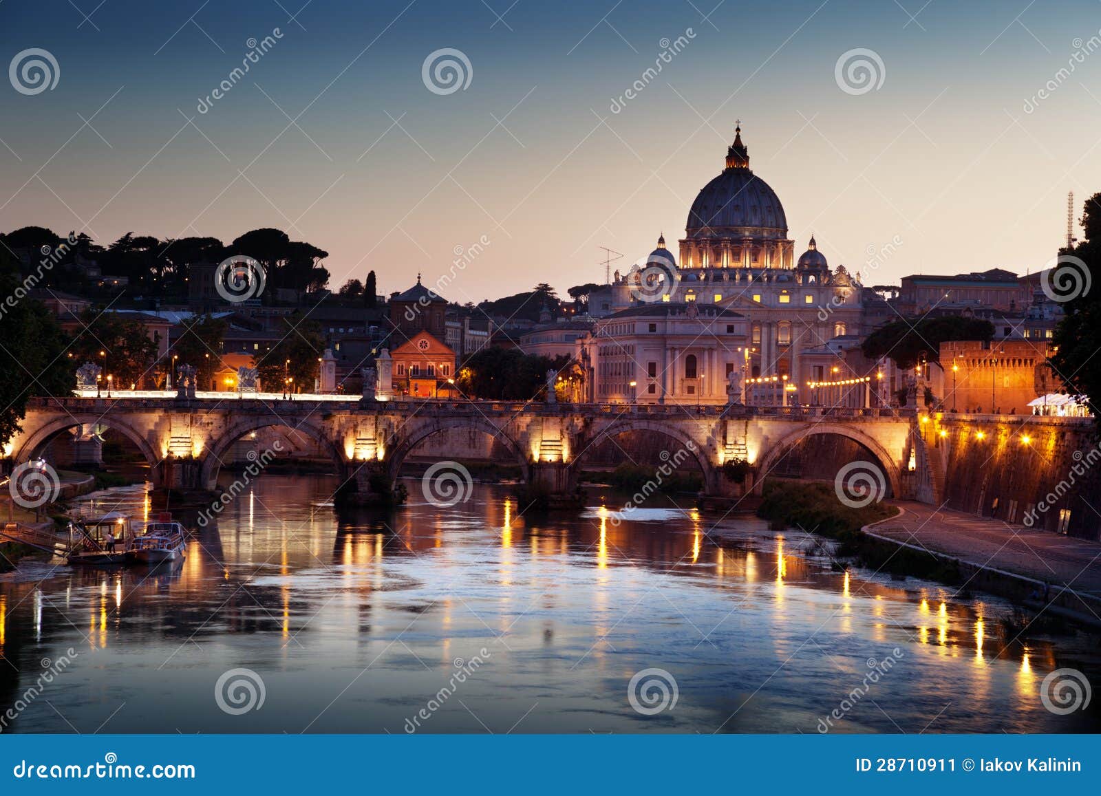 Tiber And St Peter Basilica In Vatican With Rainbow, Roma Stock ...