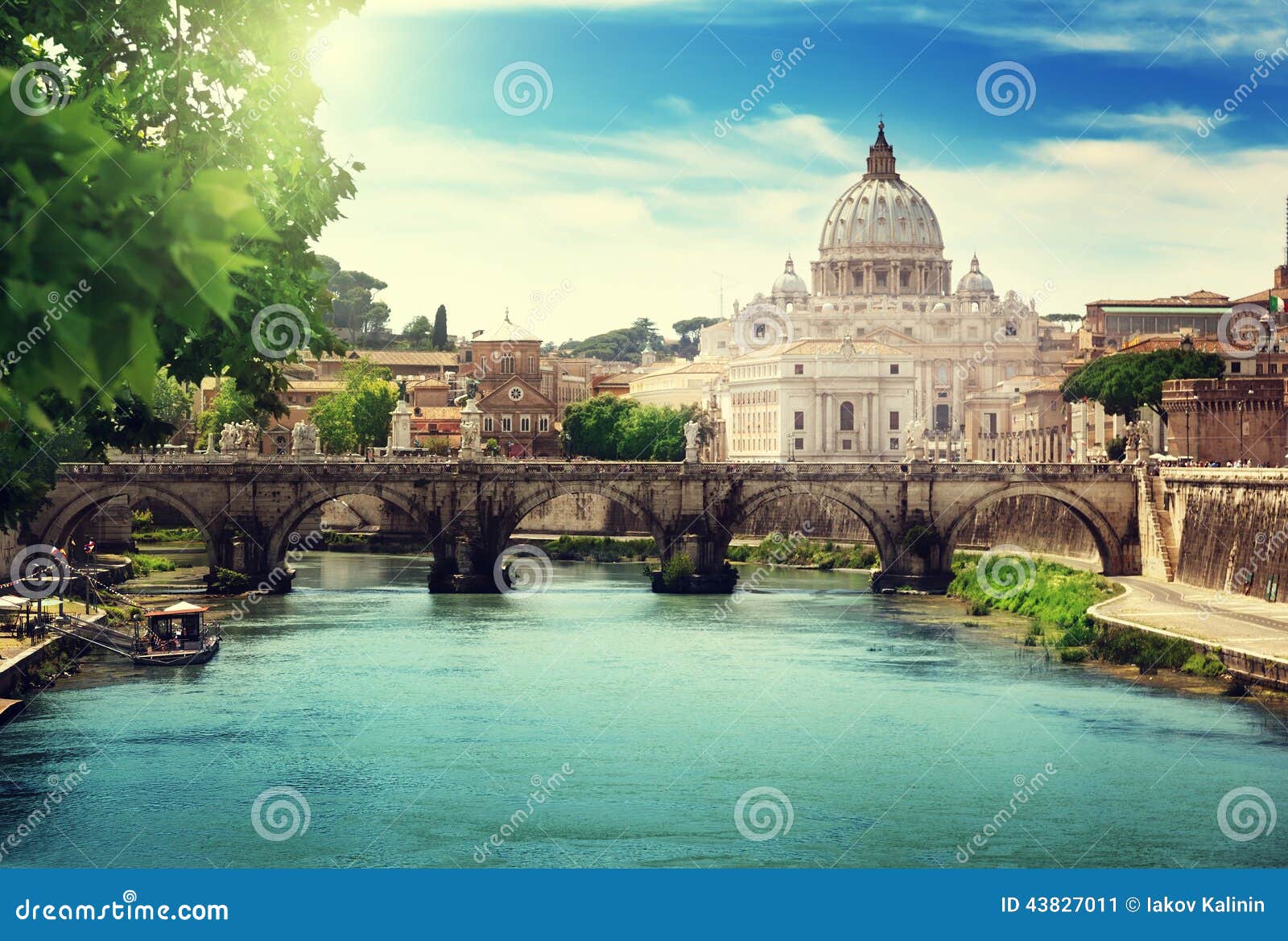 Tiber And St Peter Basilica In Vatican With Rainbow, Roma Stock ...