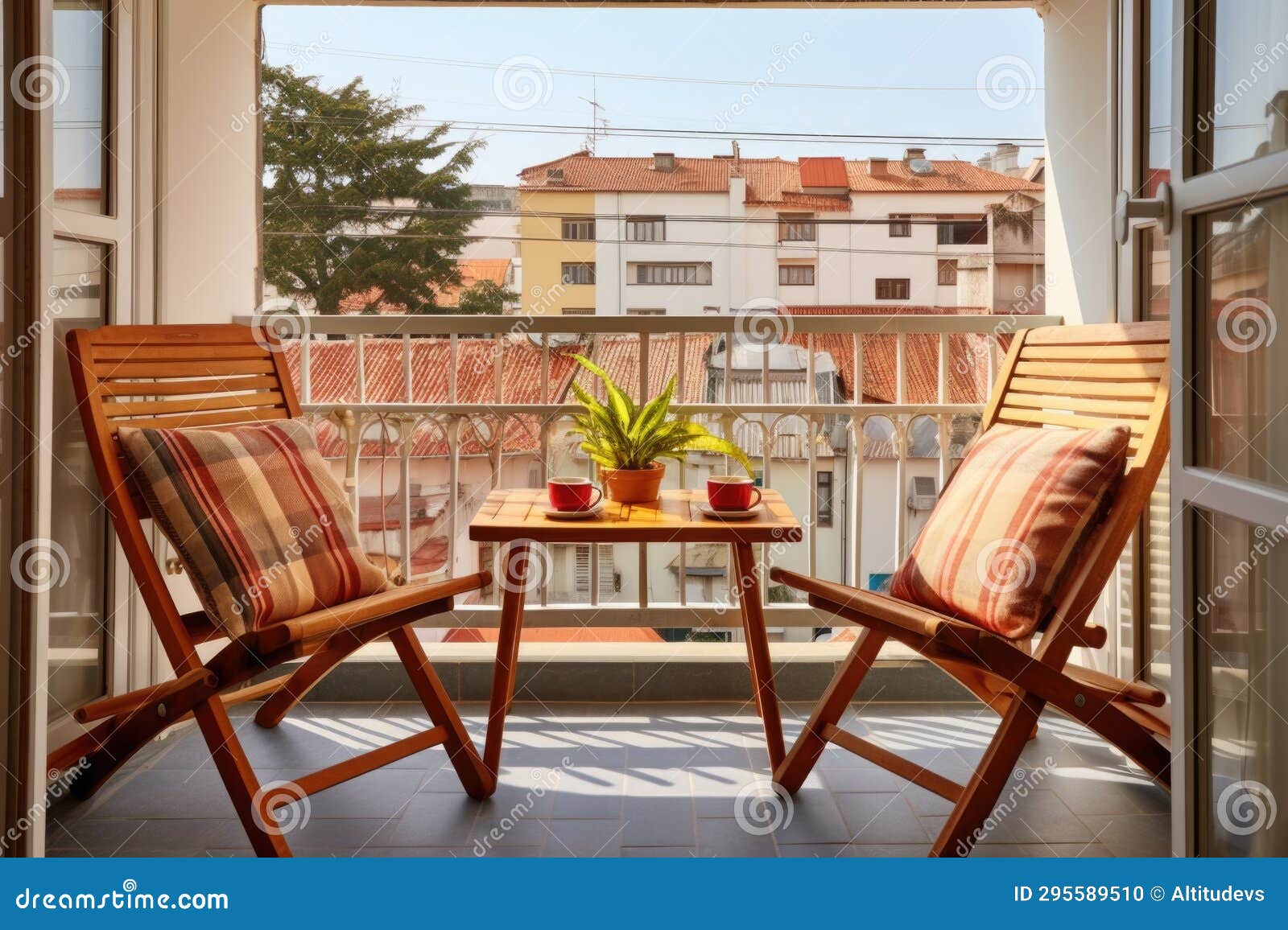 View of a Tidy Shared Balcony with Two Different Style Chairs Stock ...