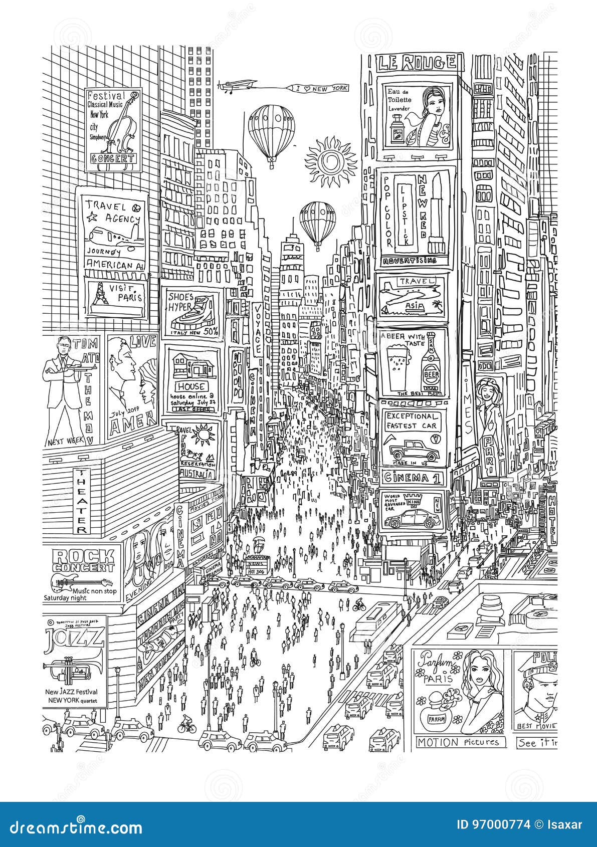 View of Times Square in New York Stock Vector - Illustration of ...