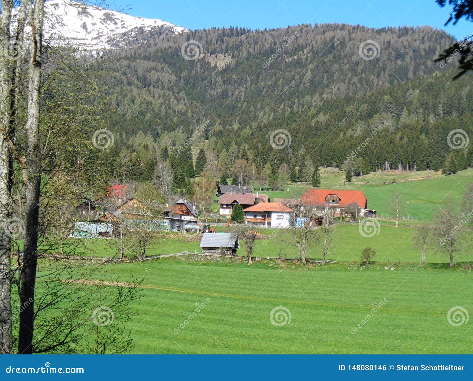 View To a Mountain Pasture in the Alps with Houses Stock Photo - Image ...