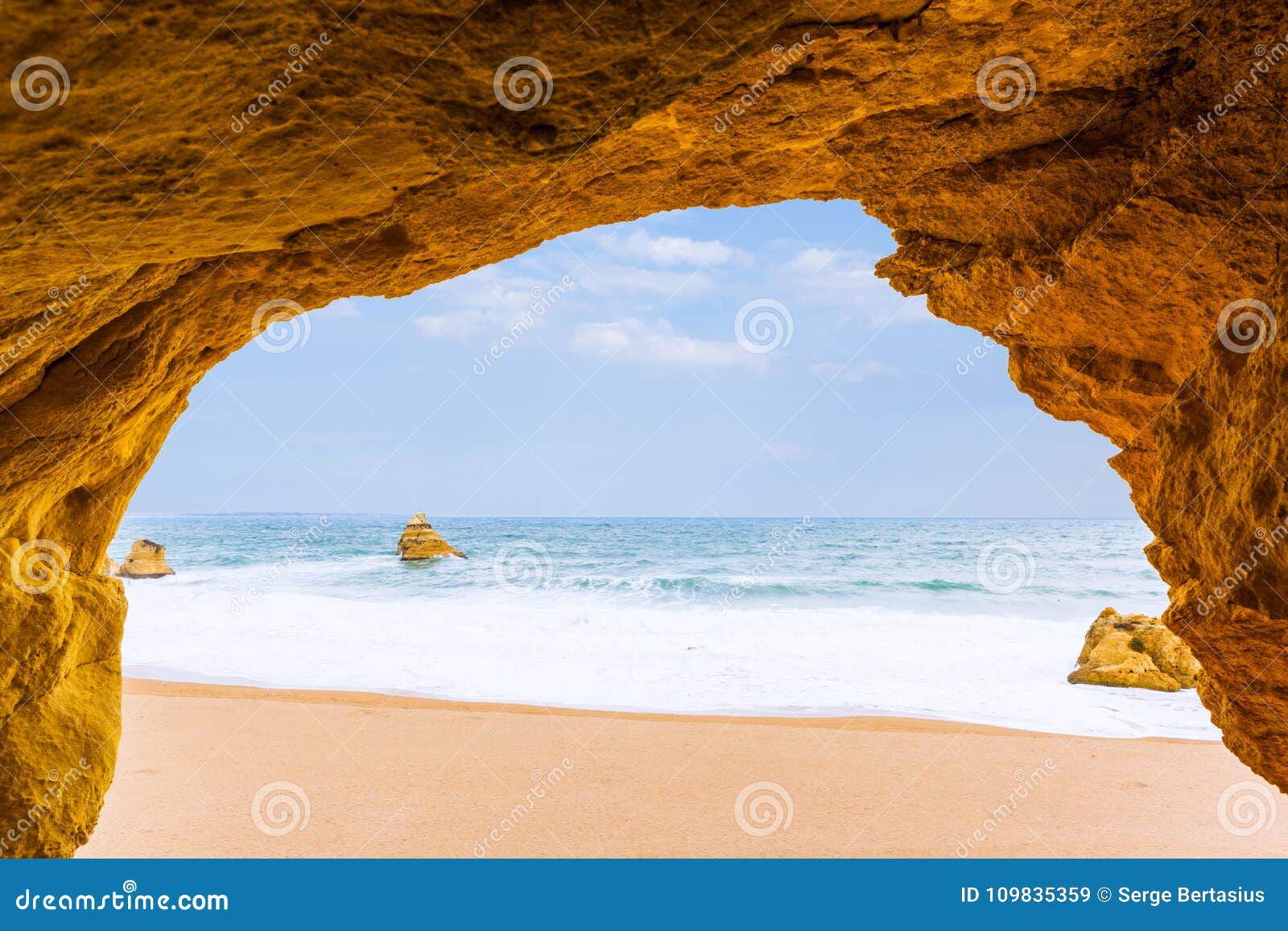 View To the Sea Beach from Inside a Cave Stock Image - Image of ocean ...