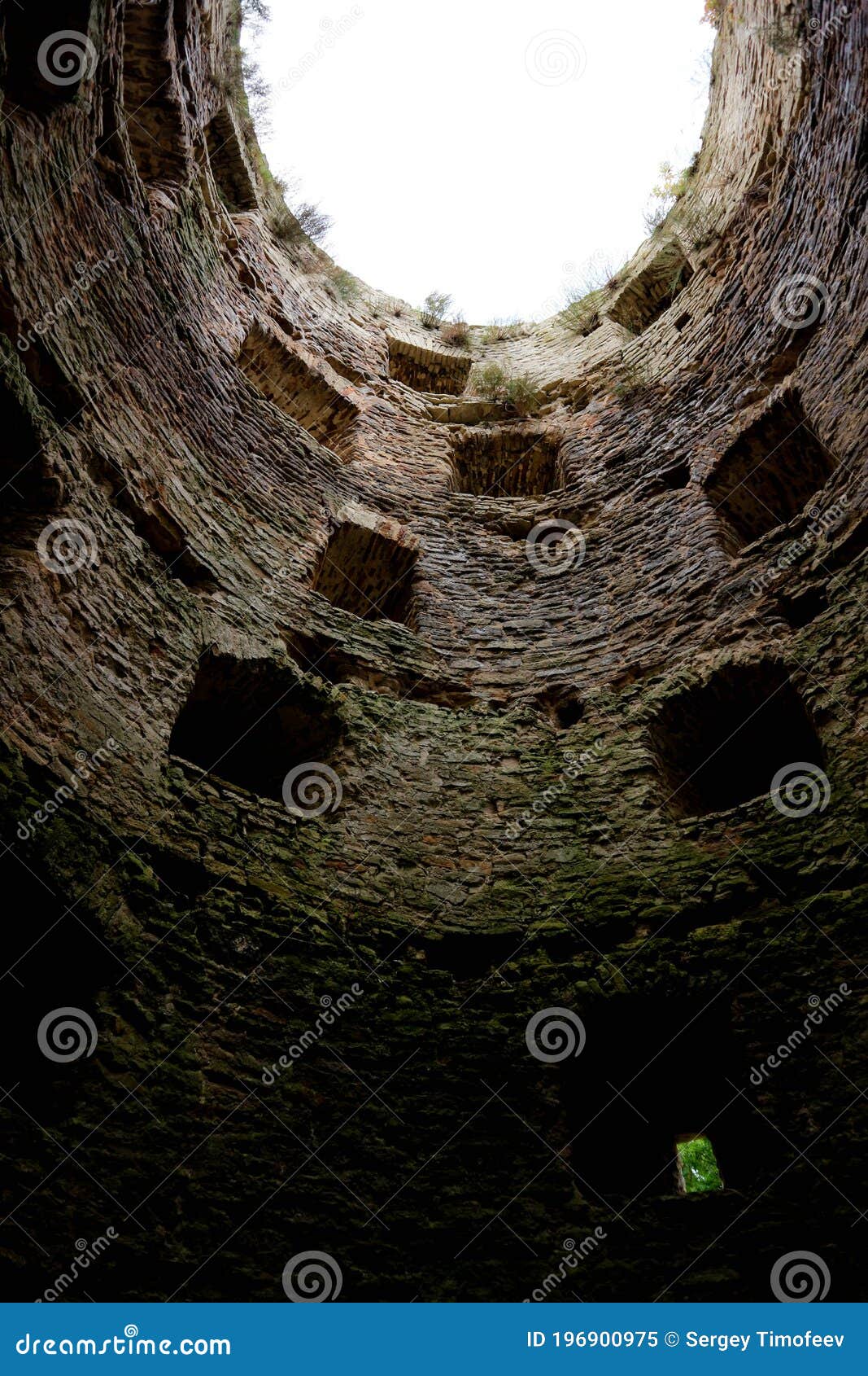 View To the Sky Inside the Old Ruined Castle Tower without a Roof Stock ...