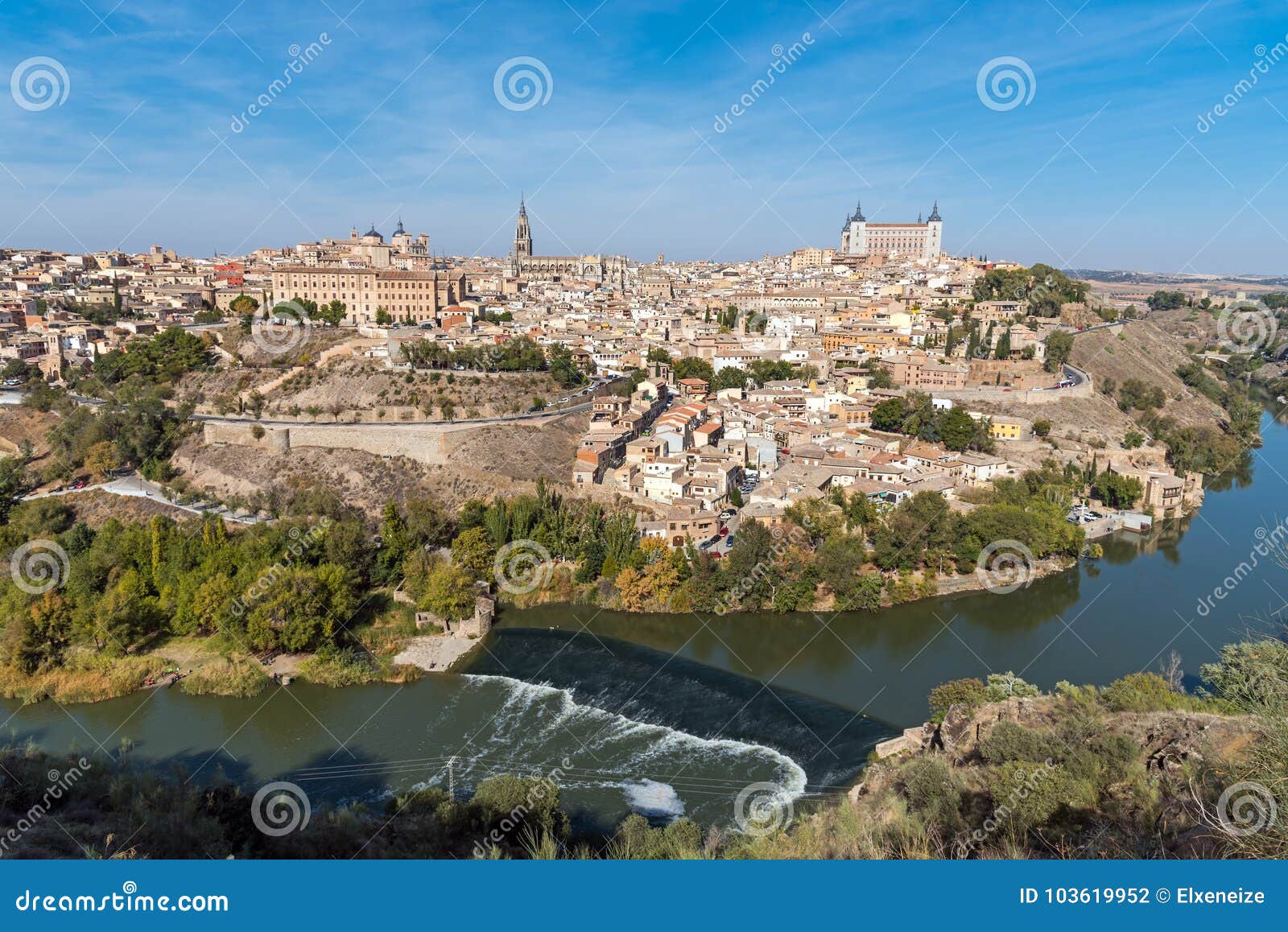 View of Toledo with the River Tagus Stock Photo - Image of houses ...
