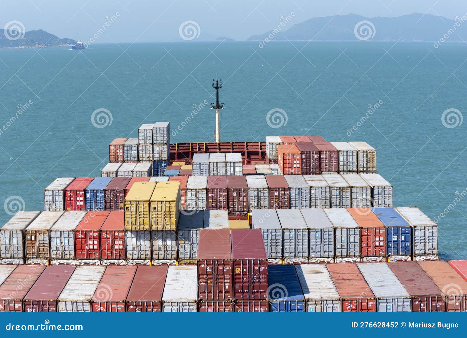 View on the Top of the Containers Loaded on Deck of Cargo Ship ...