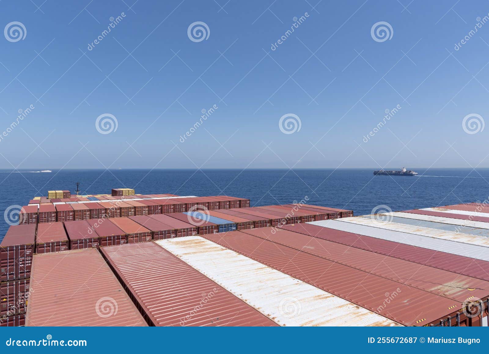 View on the Top of the Containers Loaded on Deck of the Large Cargo ...