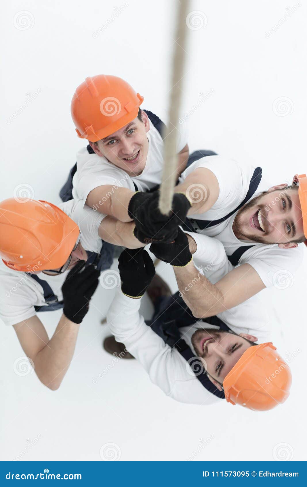 View from the Top.a Group of Workers Pulling a Rope Stock Image - Image ...