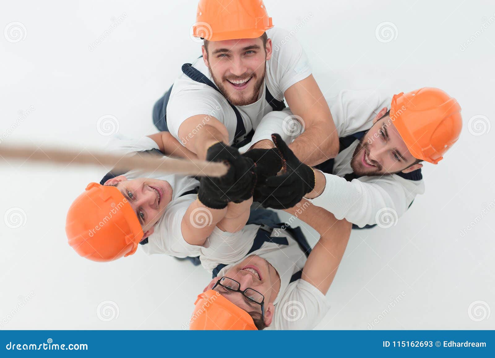 View from the Top.a Group of Workers Pulling a Rope Stock Image - Image ...