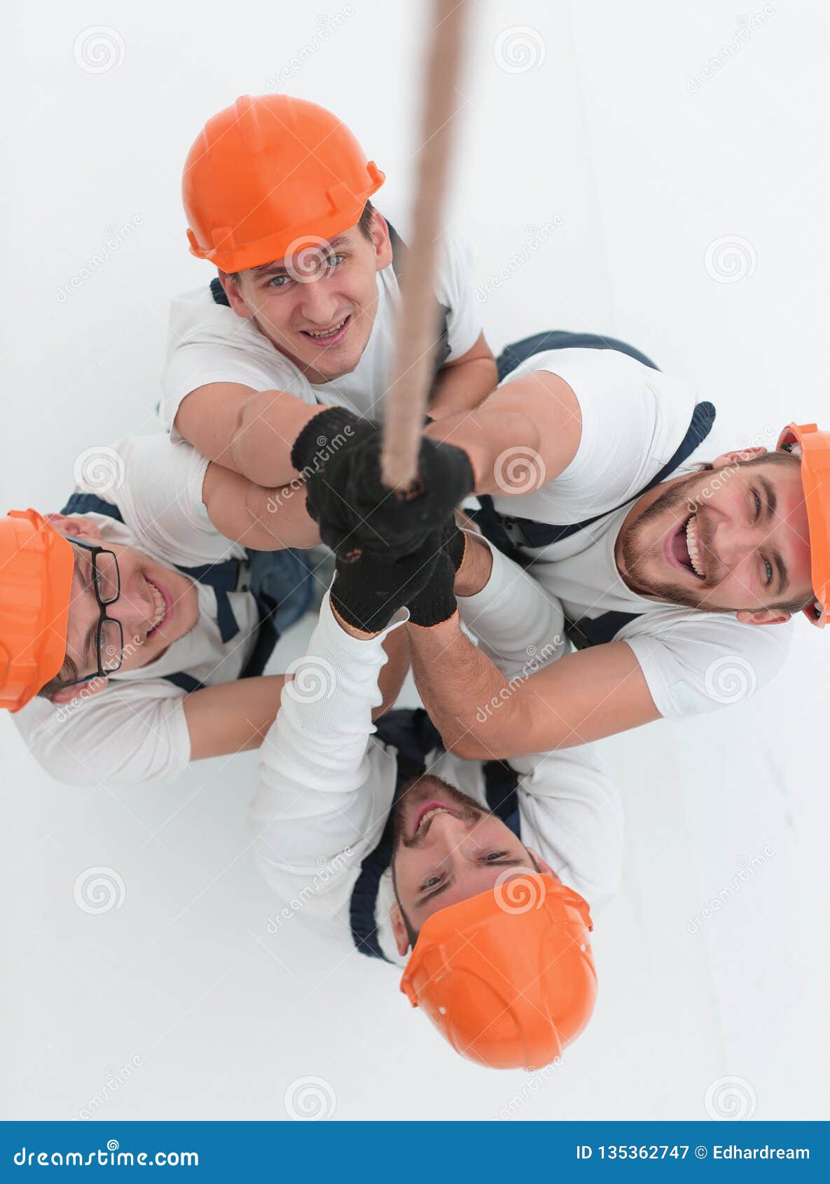 View from the Top.a Group of Workers Pulling a Rope Stock Image - Image ...