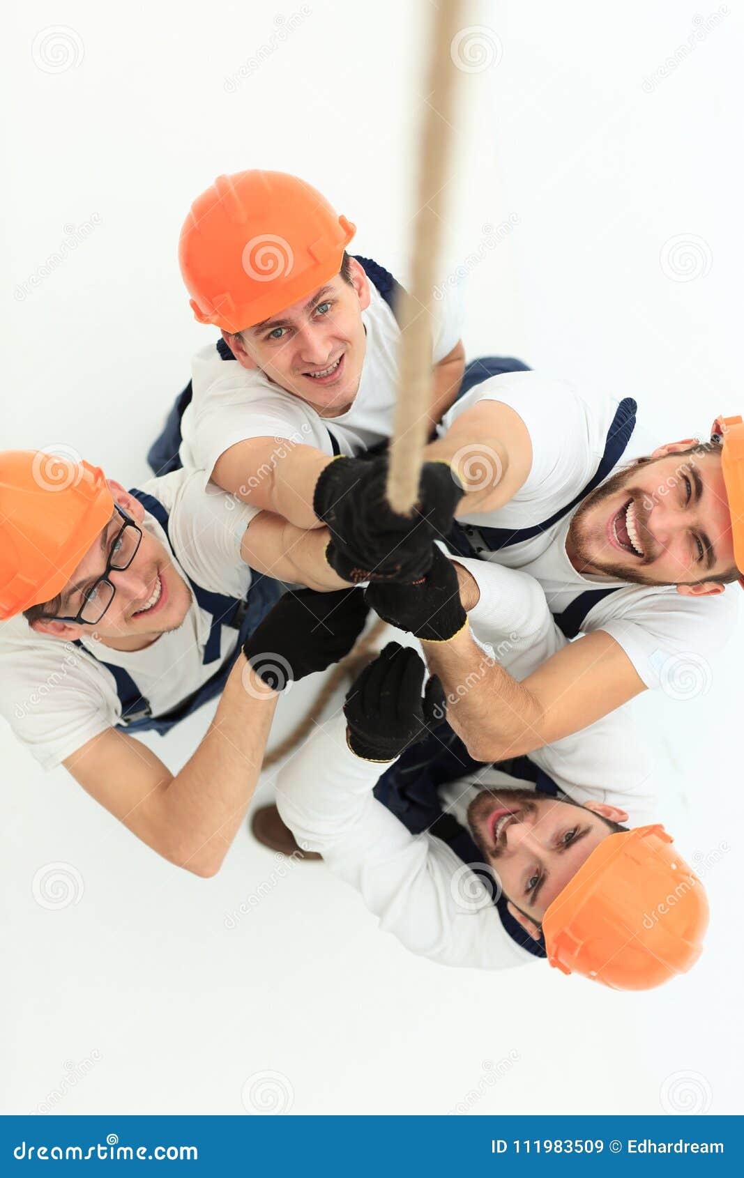 View from the Top.a Group of Workers Pulling a Rope Stock Image - Image ...