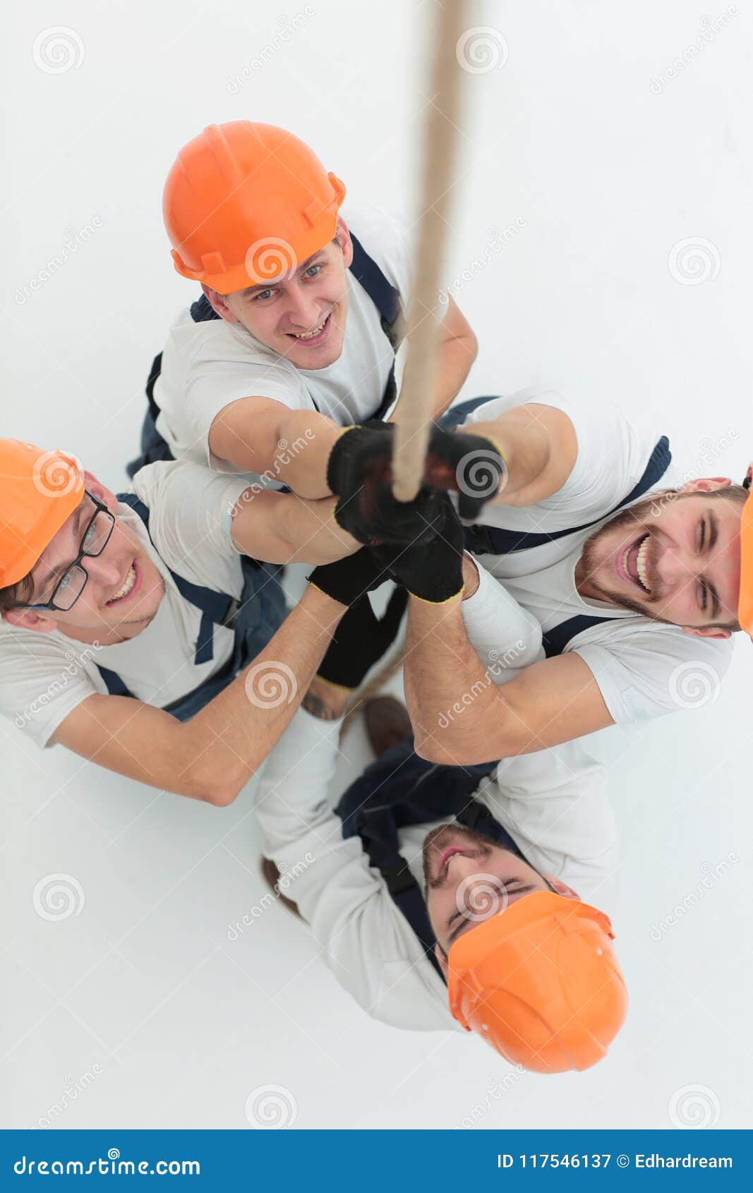 View from the Top.a Group of Workers Pulling a Rope Stock Image - Image ...