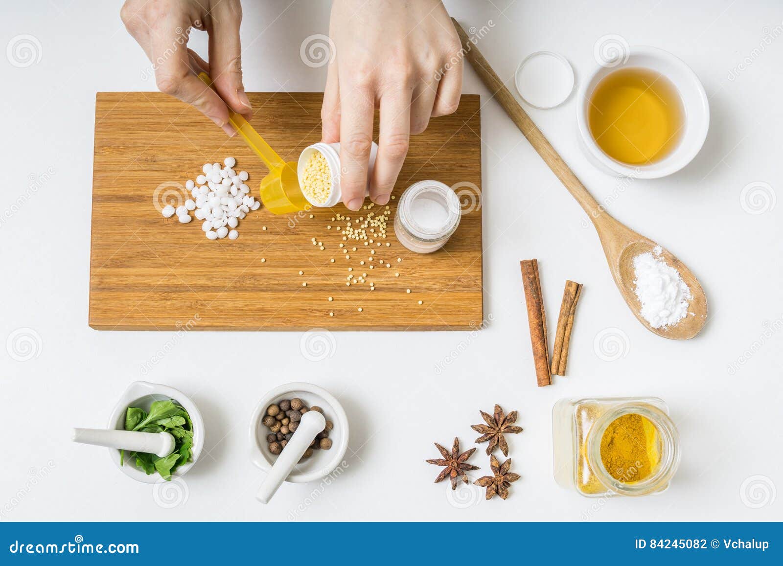 View from Top on Hands Preparing Homemade Cosmetics from Ingredients ...